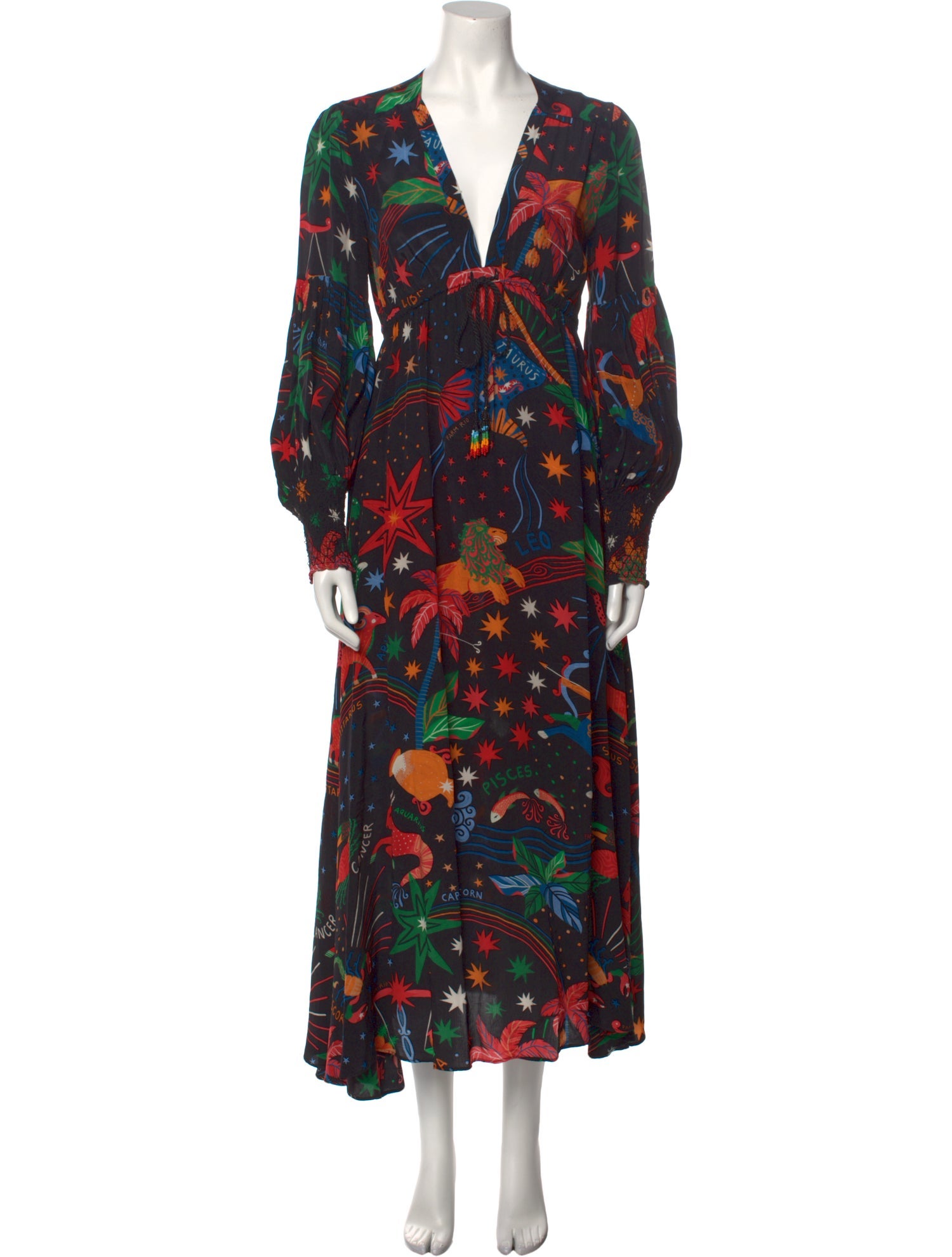 Farm Rio Floral Print Long Dress - Black Dresses, Clothing - WFARM60022 ...
