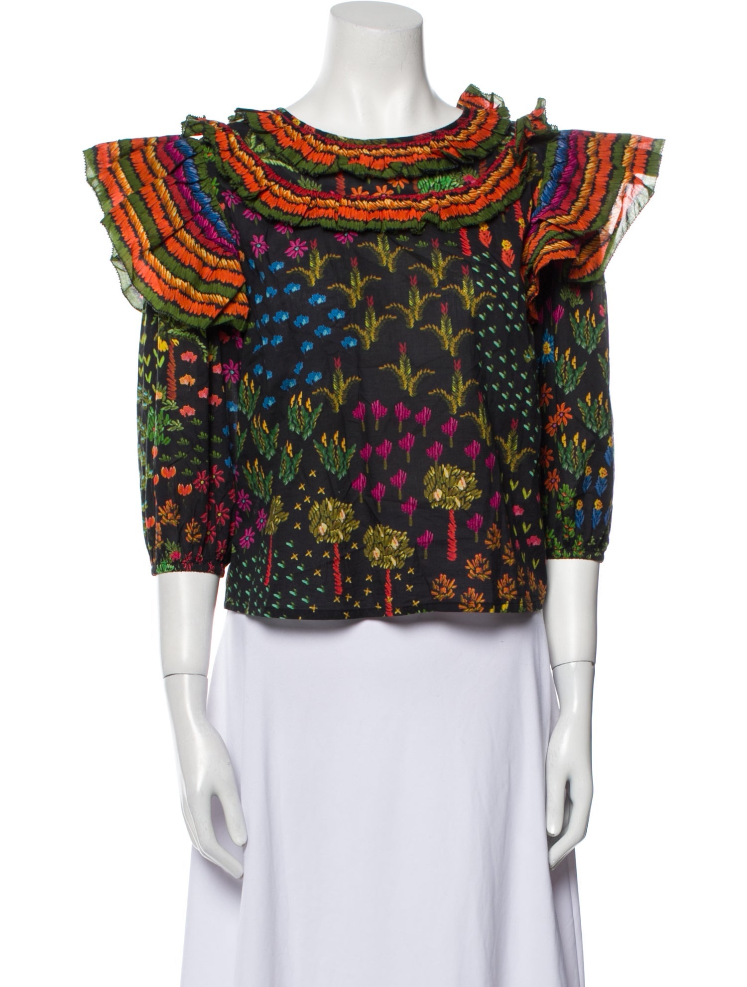 Farm Rio Floral Print Cowl Neck Crop Top - Black Tops, Clothing ...