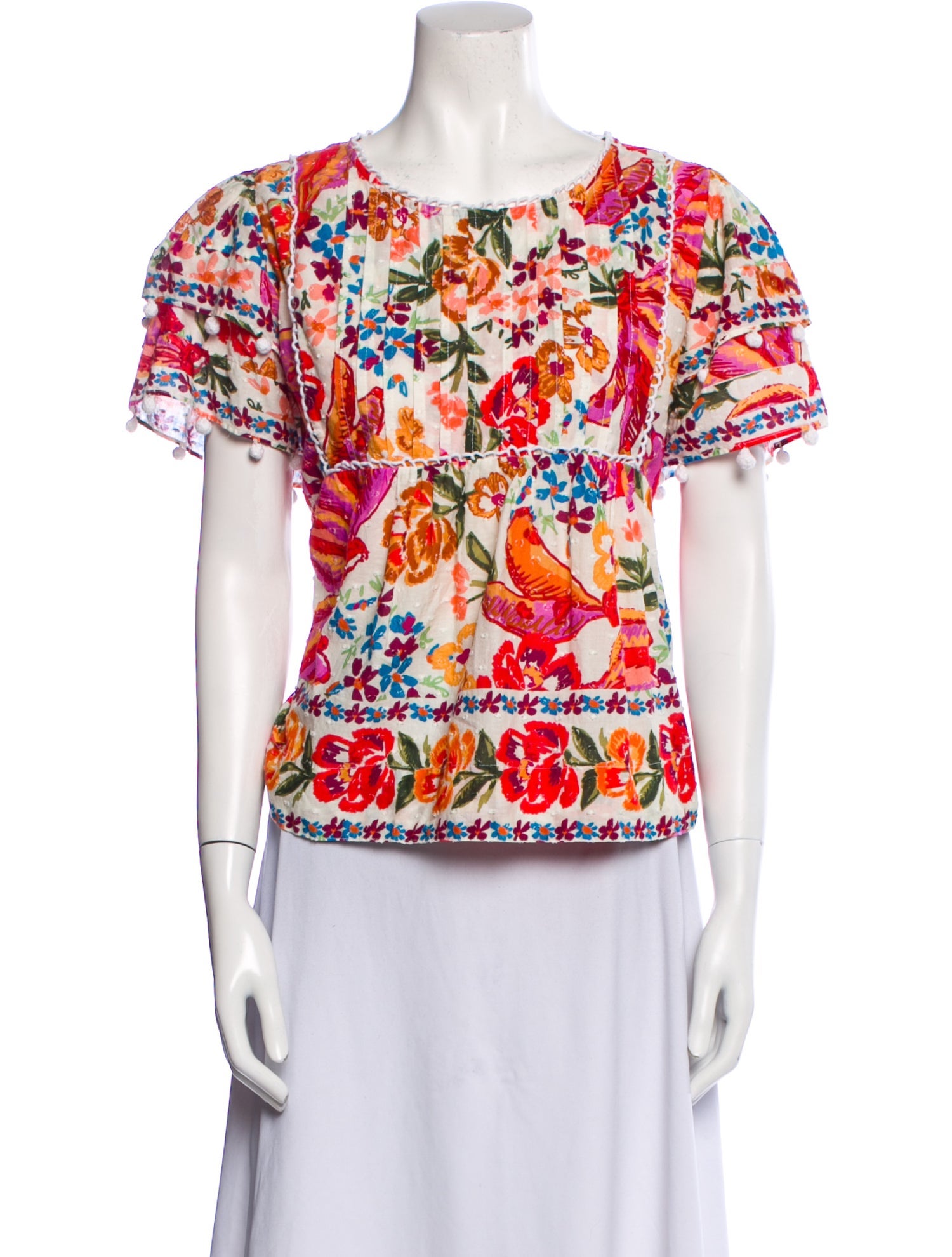 Farm Rio Floral Print Bateau Neckline T-Shirt - Red Tops, Clothing ...