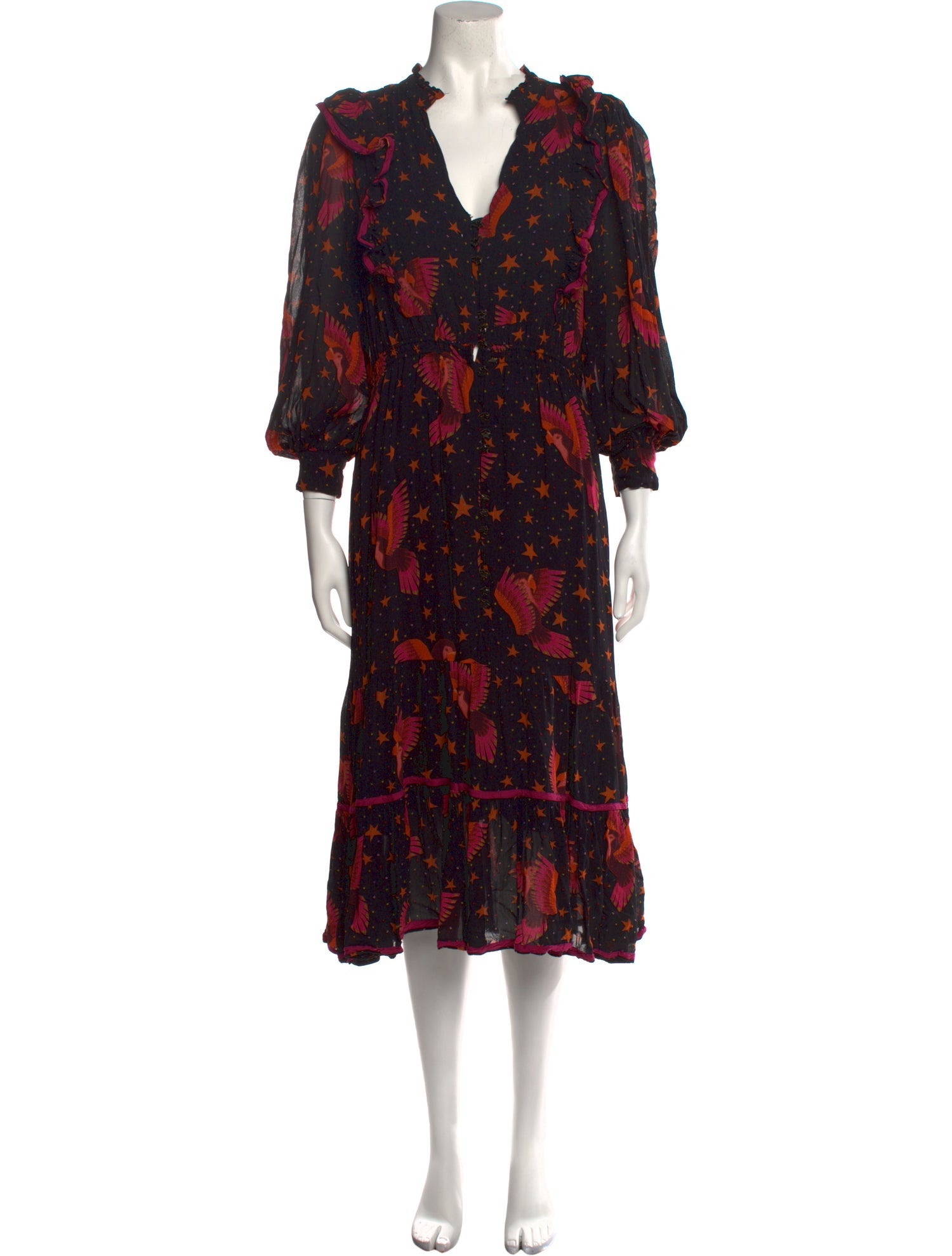 Farm Rio Floral Print Midi Length Dress - Black Dresses, Clothing ...