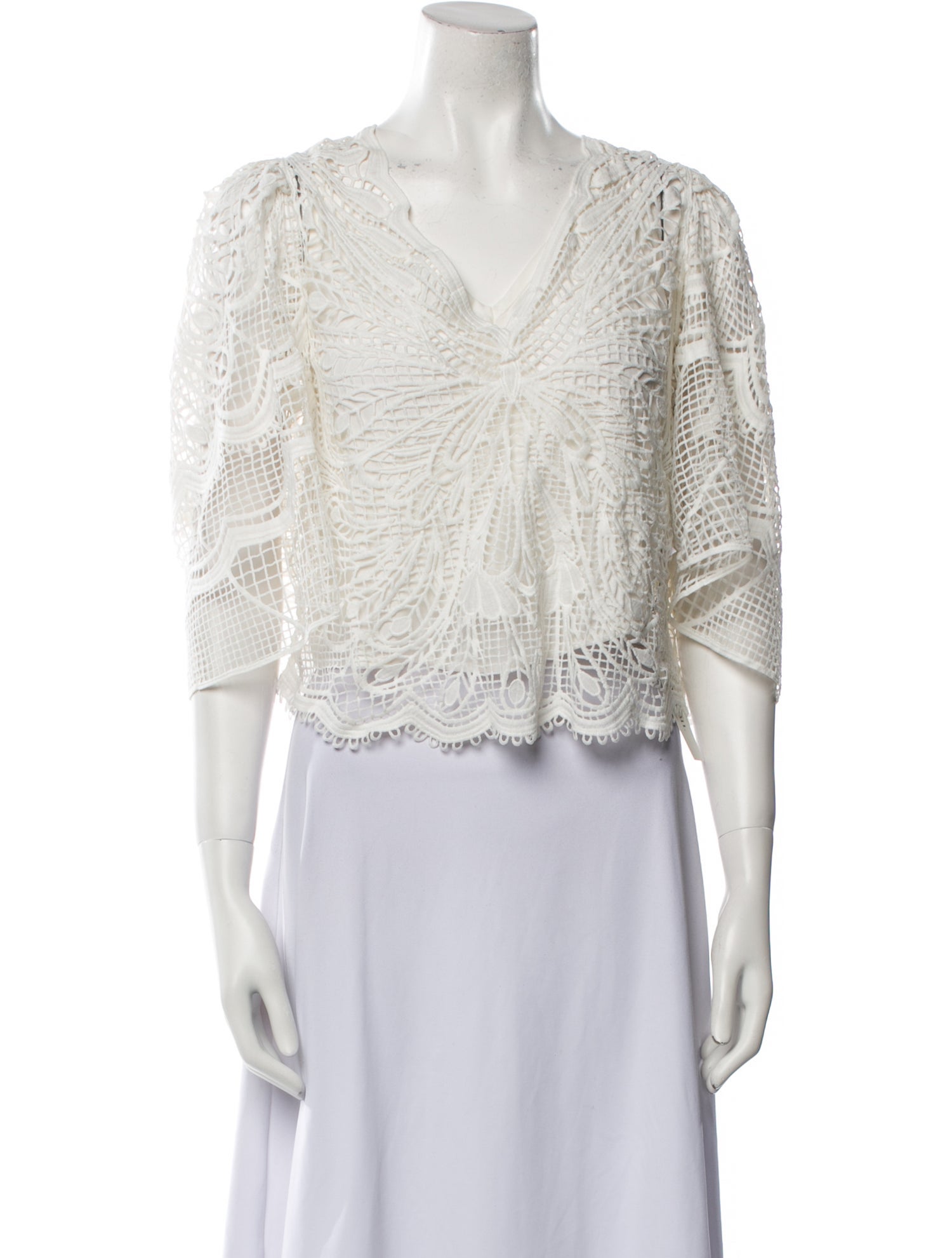 Farm Rio Lace Pattern V-Neck Crop Top w/ Tags - White Tops, Clothing ...