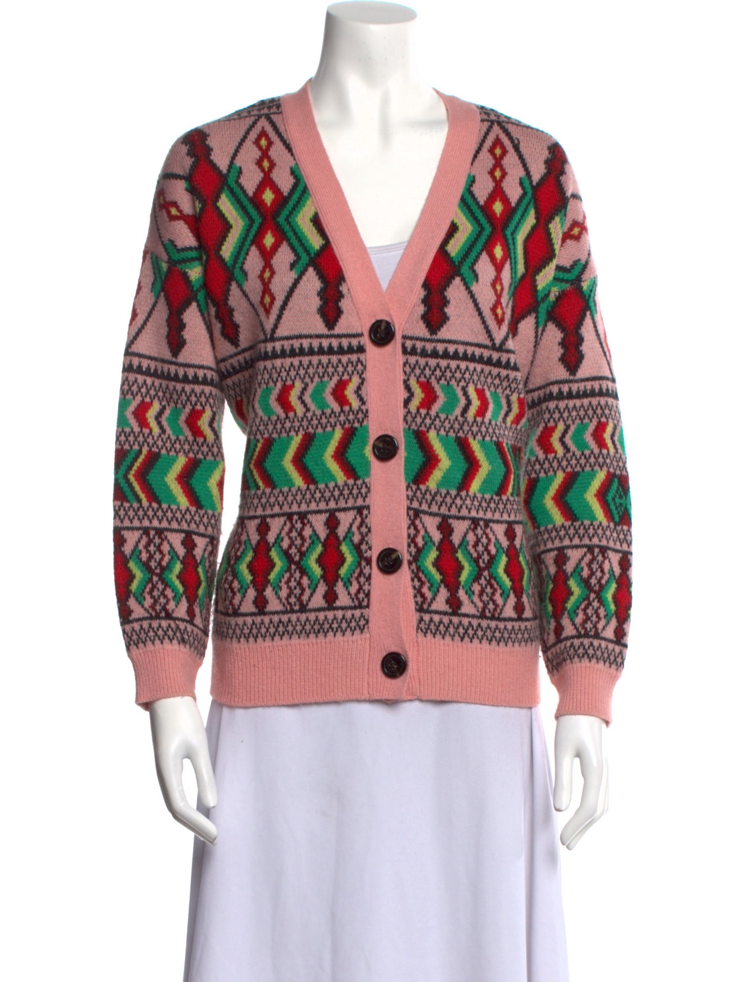 Farm Rio Printed V-Neck Sweater - Pink Knitwear, Clothing - WFARM62262 ...