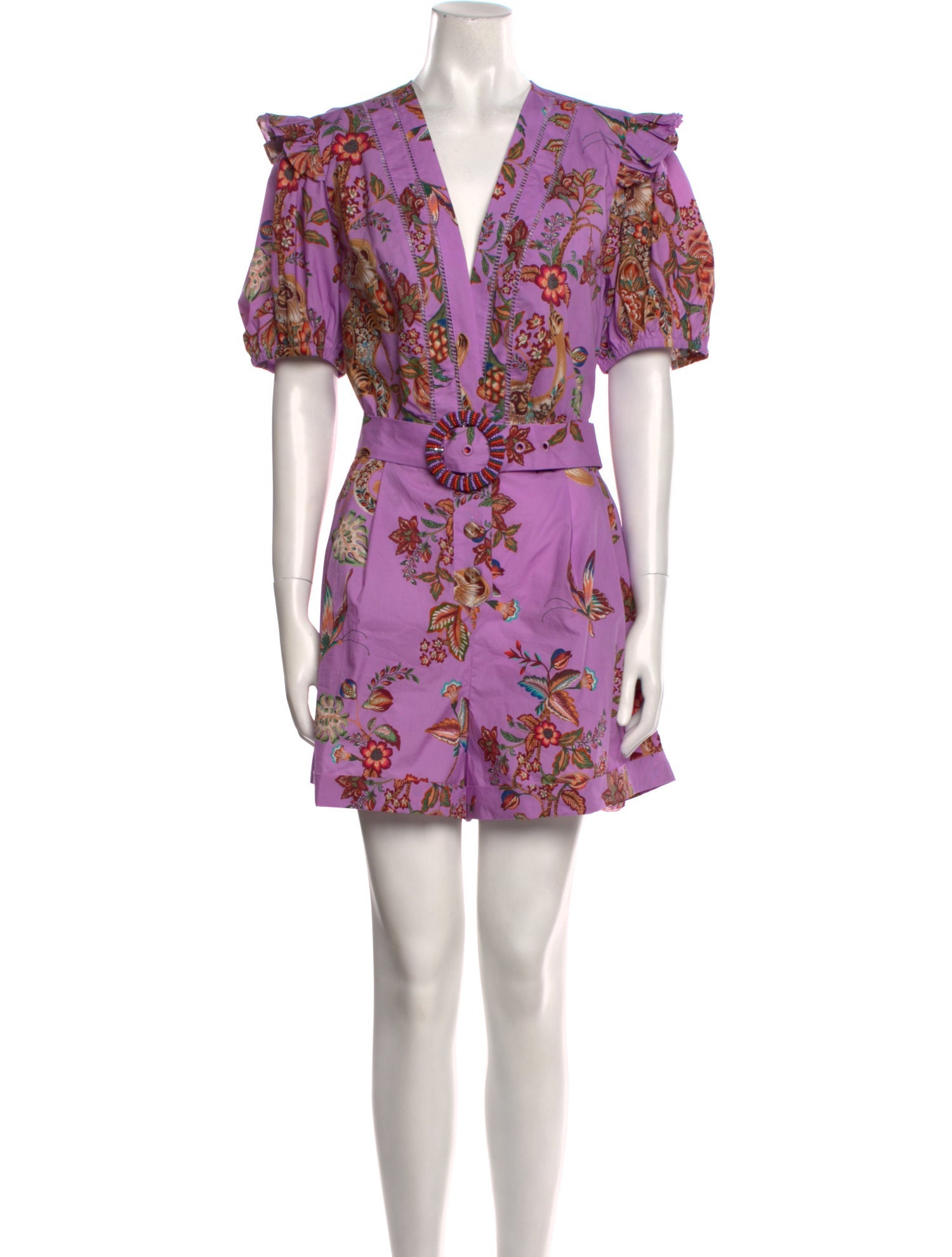 Farm Rio Floral Print Plunge Neckline Romper w/ Tags - Purple, 13.25 ...