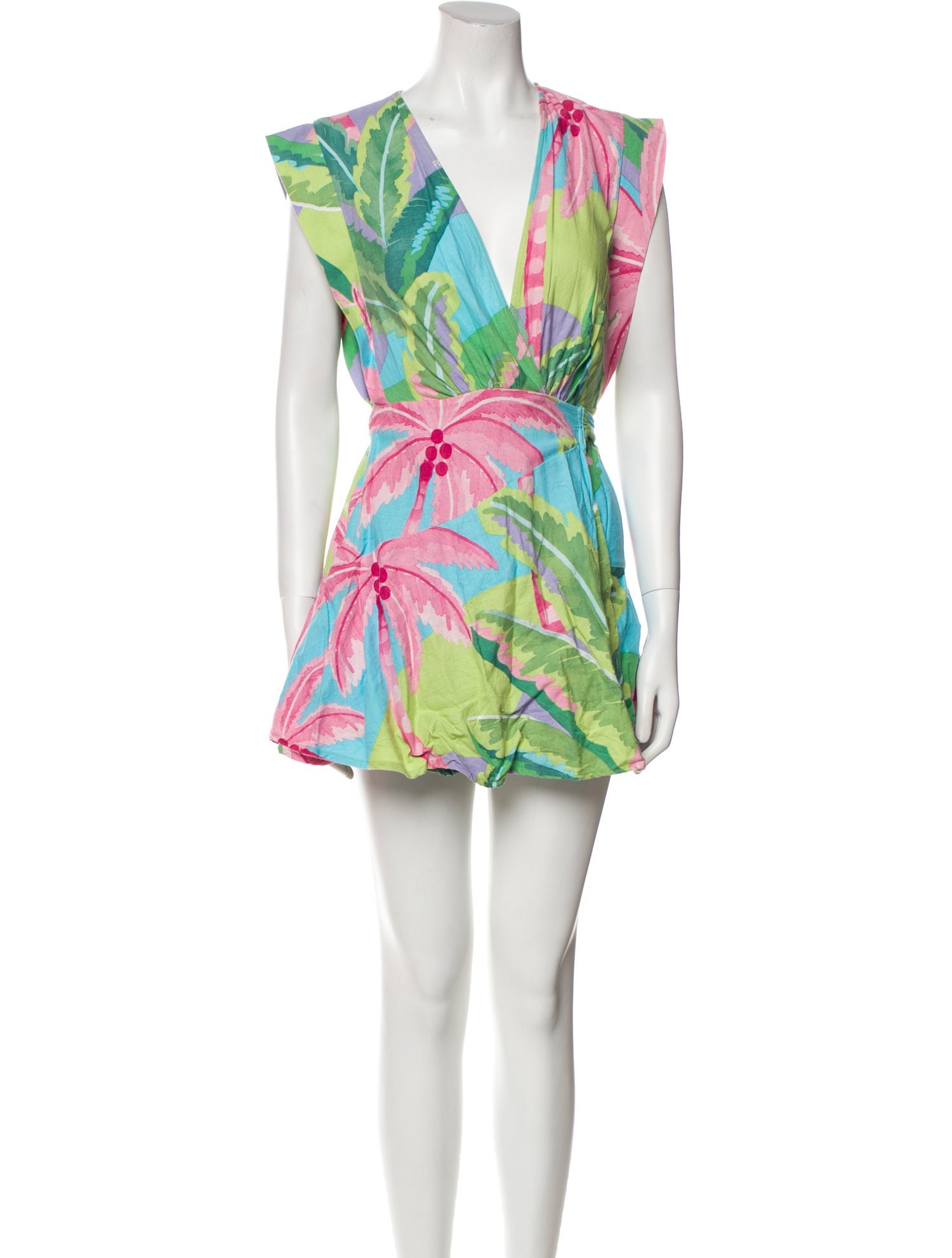 Farm Rio Linen Printed Romper - Green, 8.75" Rise Jumpsuits and Rompers ...