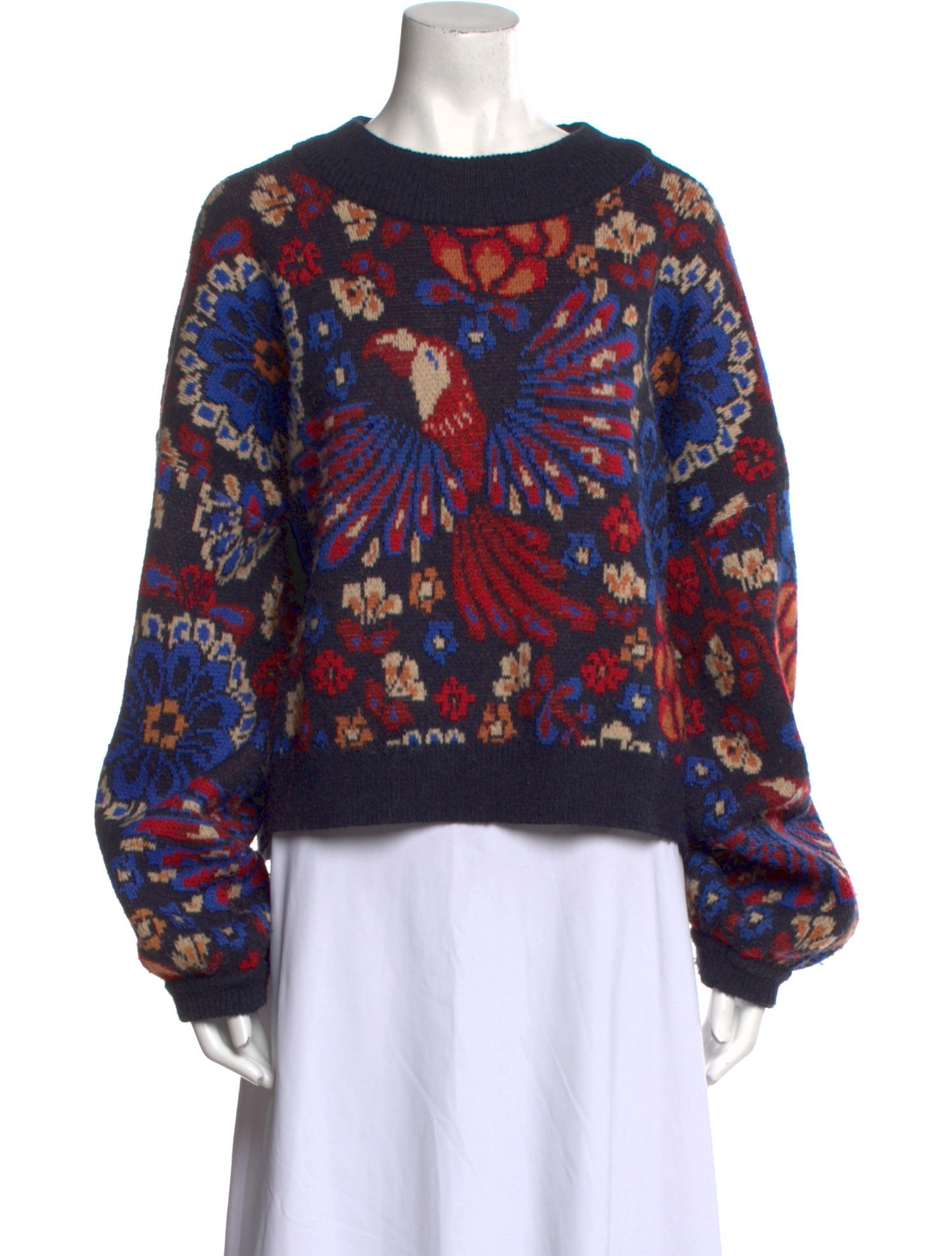Farm Rio Printed Crew Neck Sweater - Blue Knitwear, Clothing ...