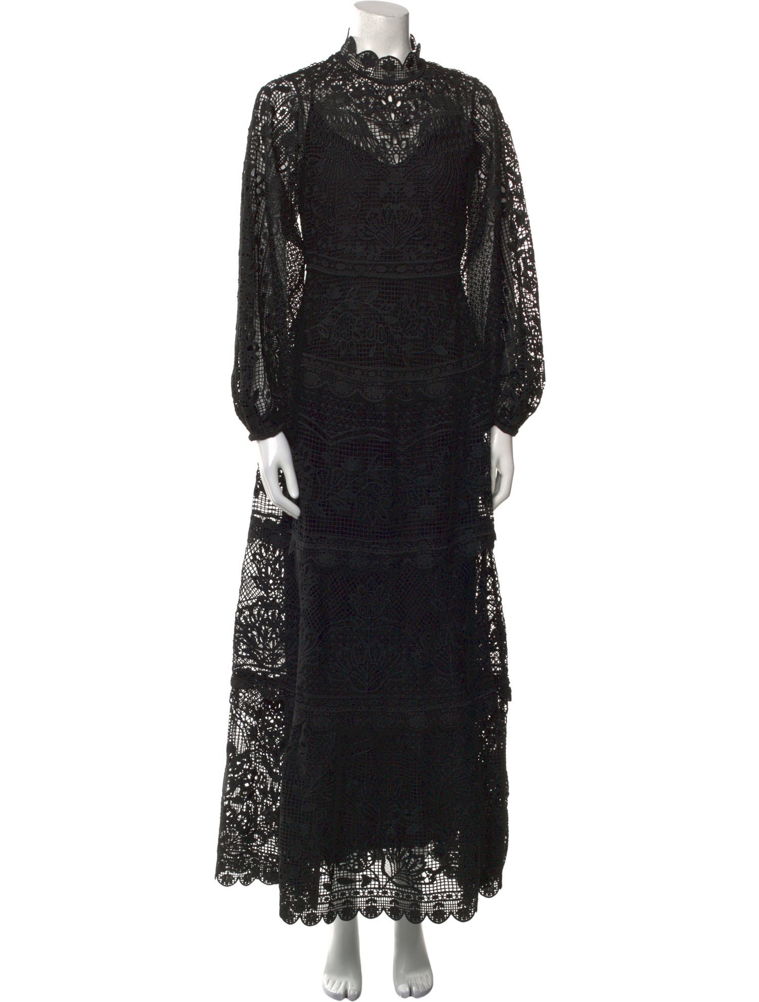Farm Rio Lace Pattern Long Dress - Black Dresses, Clothing - WFARM64070 ...