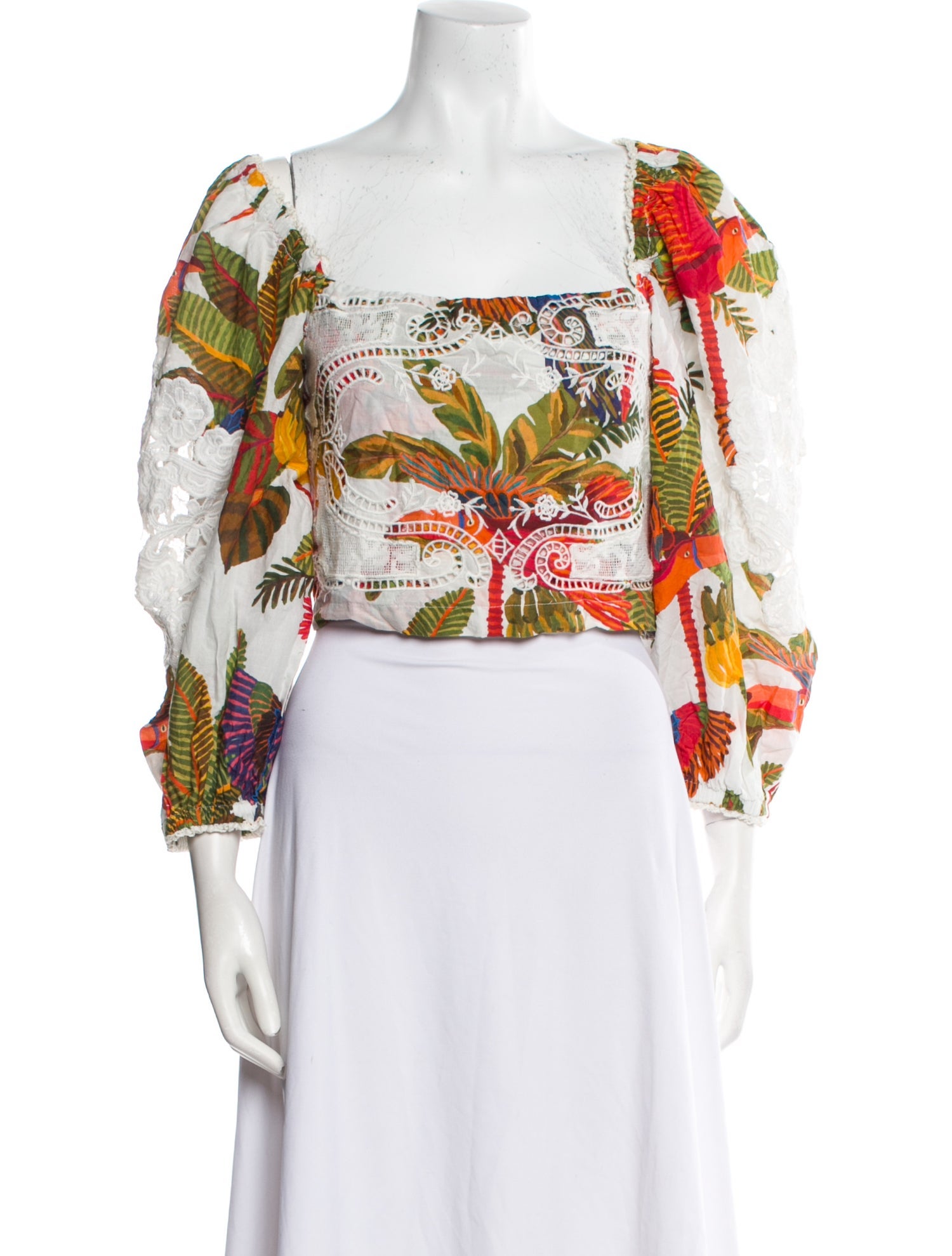 Farm Rio Floral Print Square Neckline Crop Top - White Tops, Clothing ...