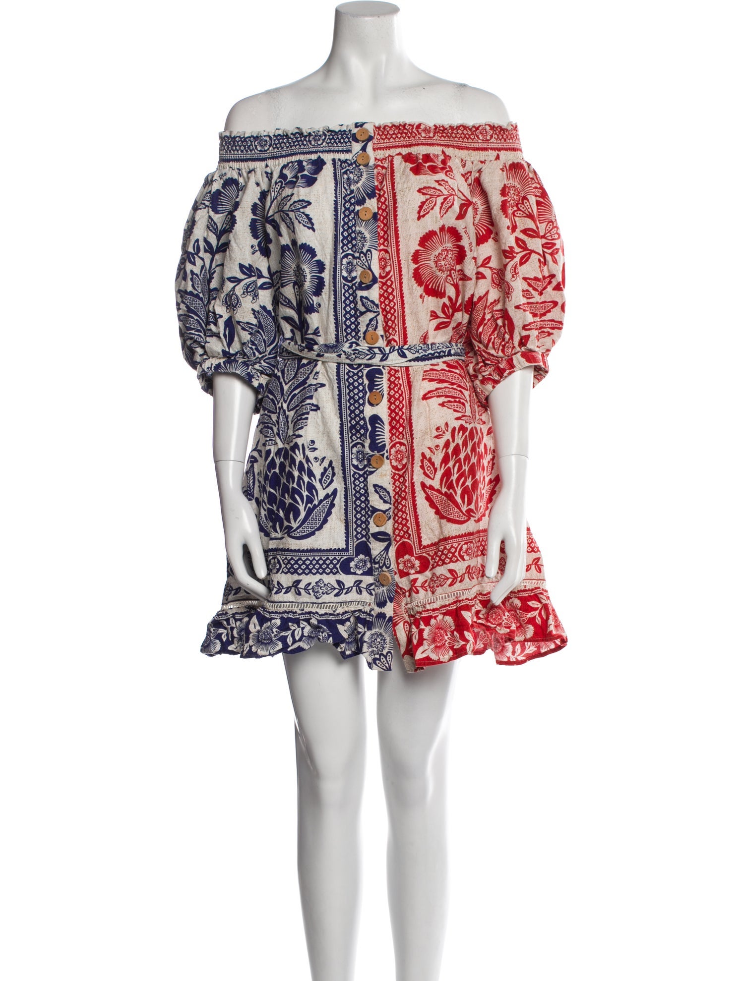 Farm Rio Linen Mini Dress - Blue Dresses, Clothing - WFARM65006 | The ...