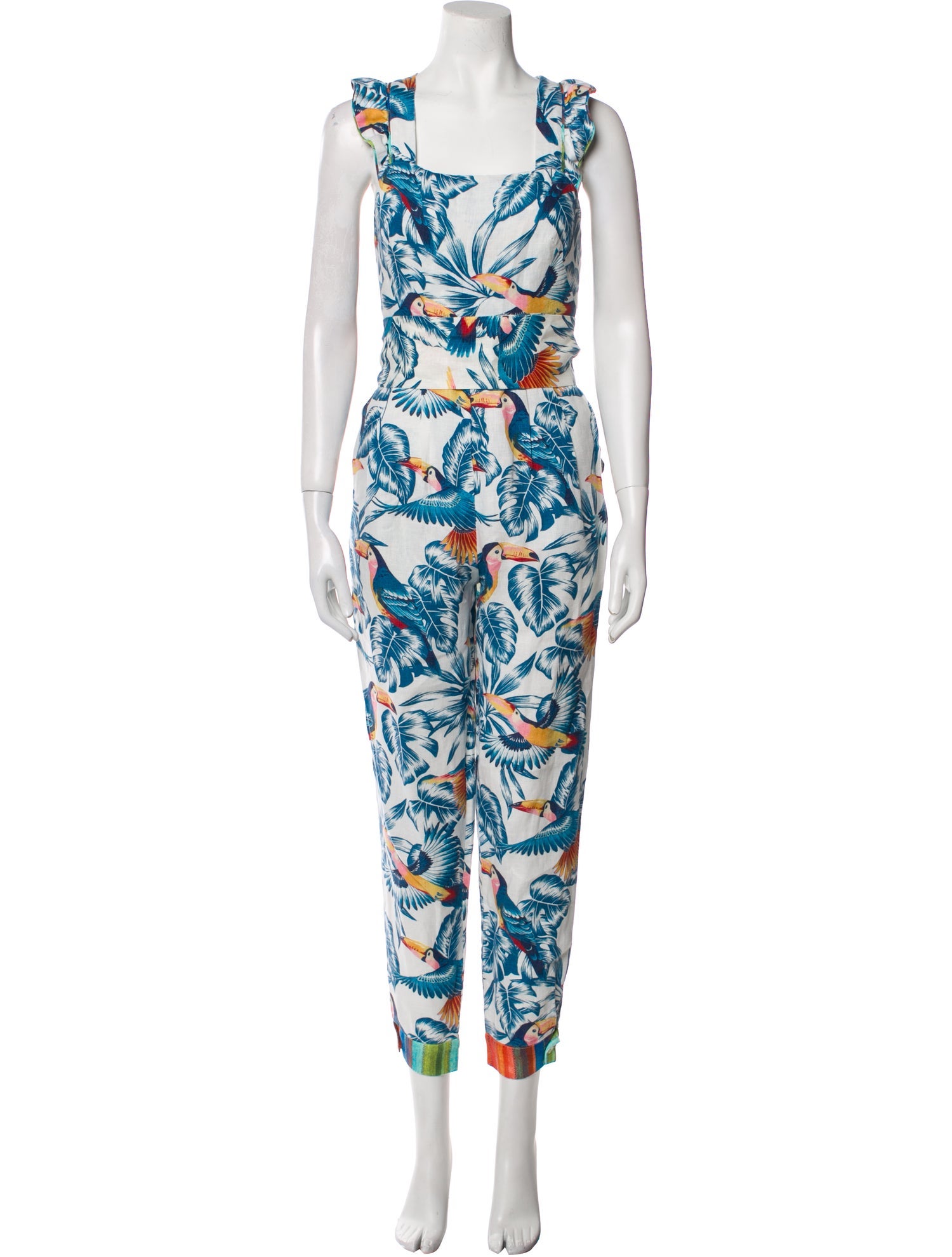 Farm Rio Linen Printed Jumpsuit - White, 21" Rise Jumpsuits and Rompers ...