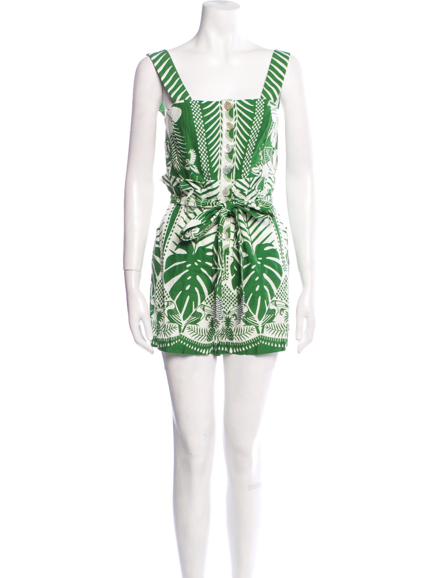 Farm Rio Linen Printed Romper w/ Tags - Green, 7.25" Rise Jumpsuits and ...