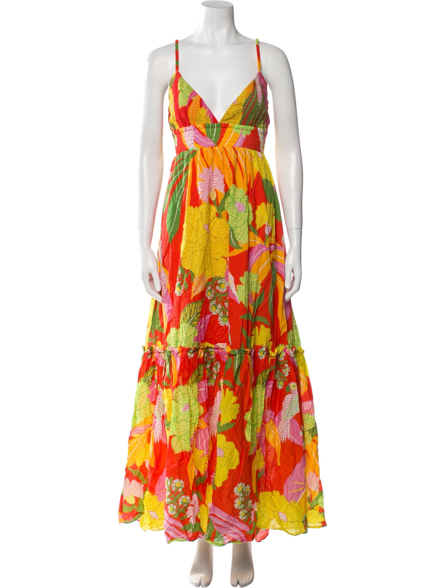 Farm Rio Floral Print Long Dress - Orange Dresses, Clothing ...