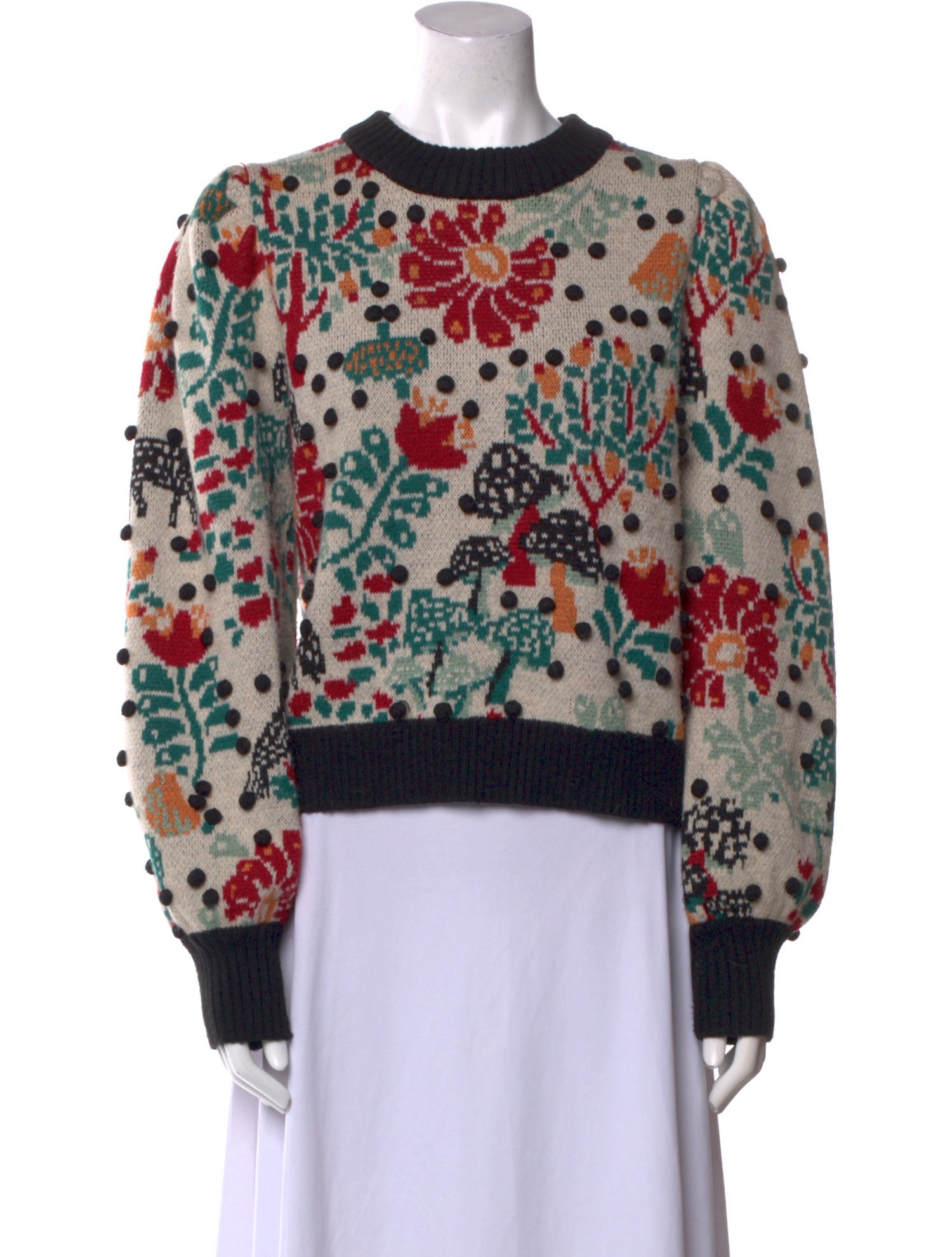 Farm Rio Floral Print Crew Neck Sweater - Neutrals Knitwear, Clothing ...