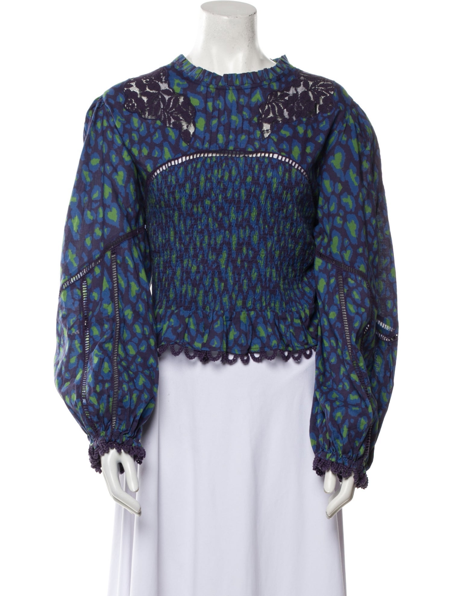 Farm Rio Printed Crew Neck Blouse - Blue Tops, Clothing - WFARM67685 ...