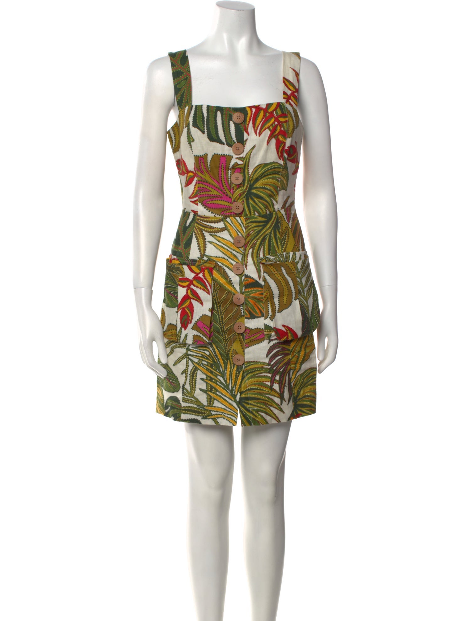 Farm Rio Linen Mini Dress - Green Dresses, Clothing - WFARM68068 | The ...