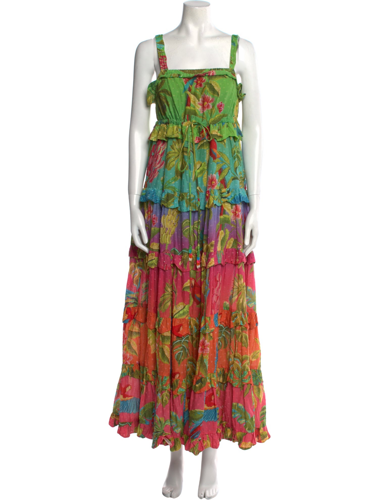 Farm Rio Floral Print Long Dress - Green Dresses, Clothing - WFARM68189 ...