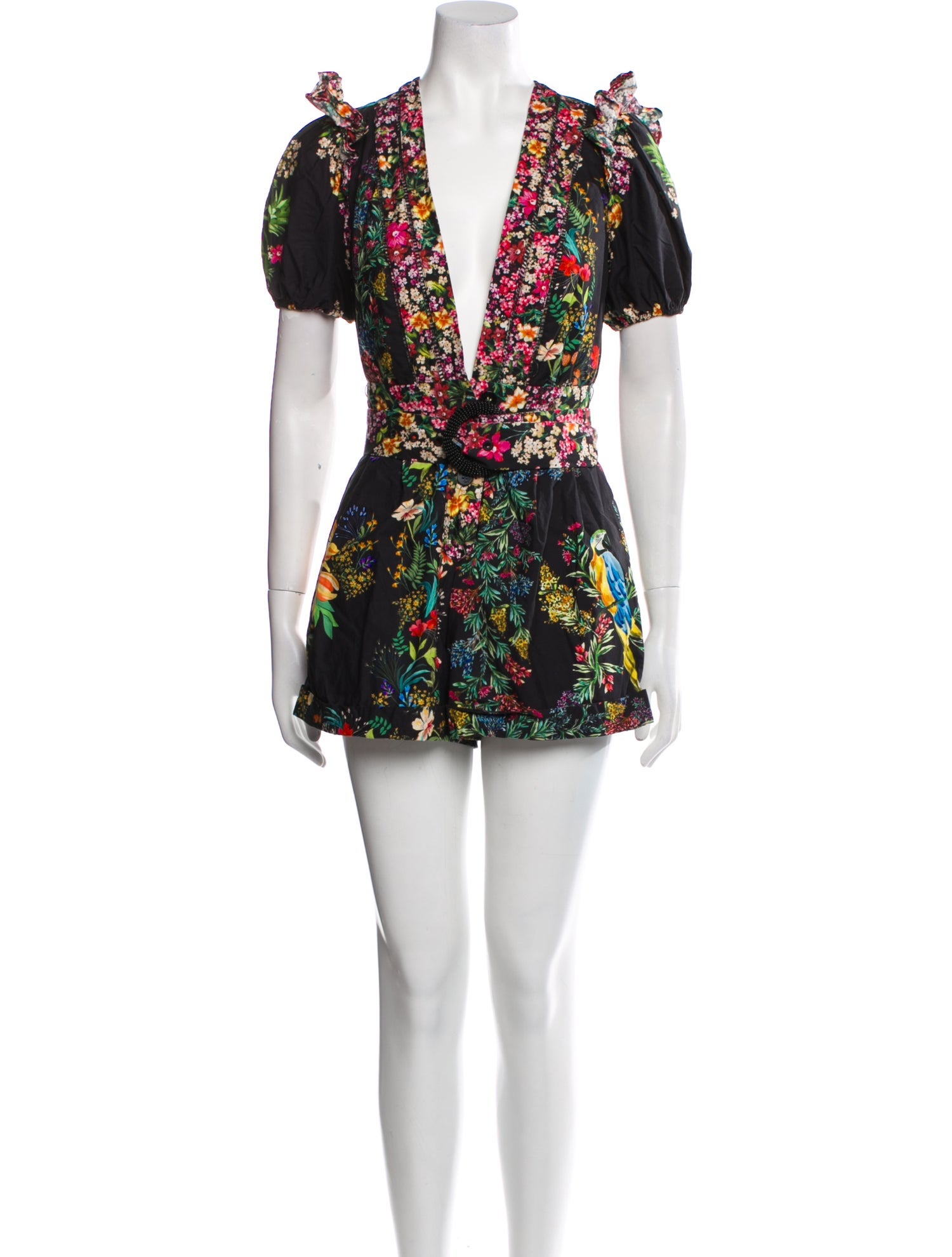 Farm Rio Floral Print Plunge Neckline Romper - White, 13.25" Rise ...