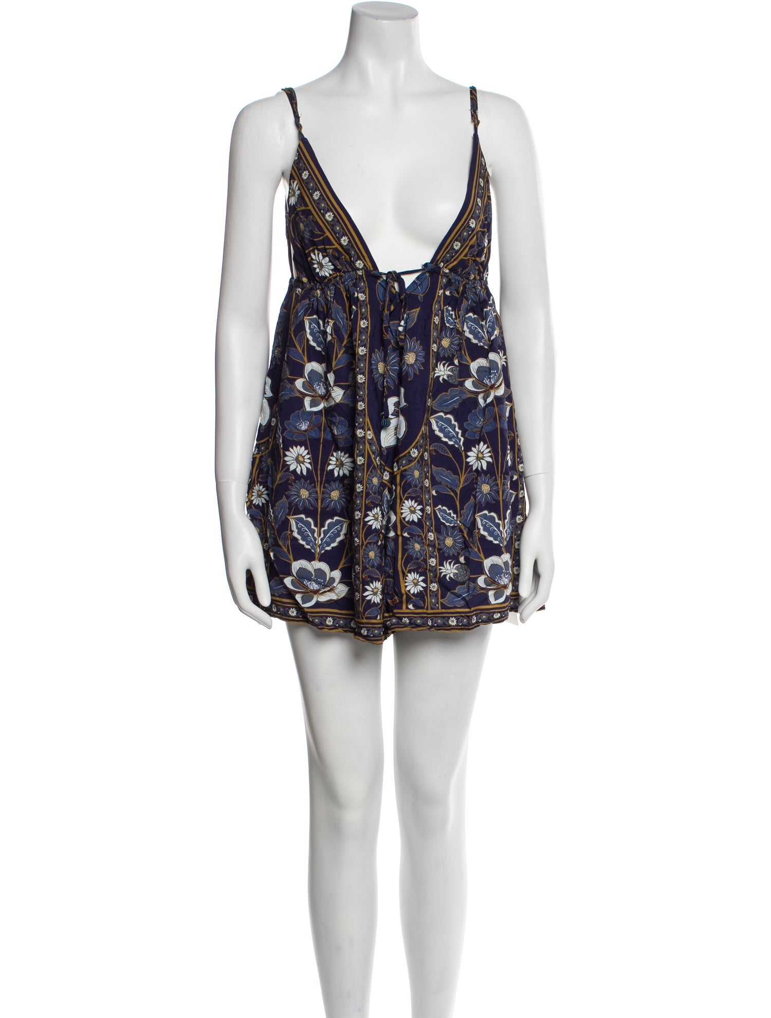 Farm Rio Linen Printed Romper - 16.25" Rise, Blue Jumpsuits and Rompers ...