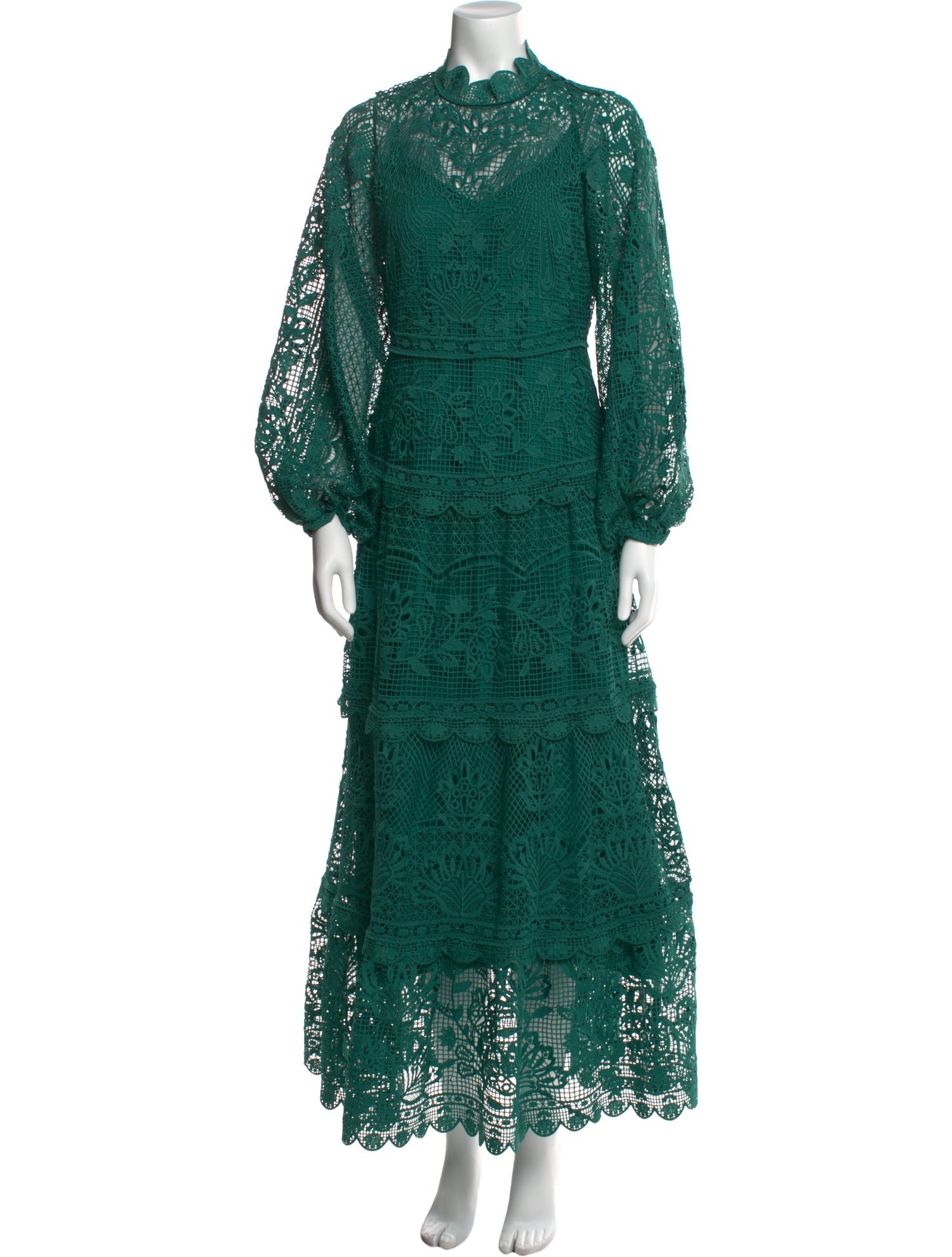 Farm Rio Lace Pattern Long Dress - Green Dresses, Clothing - WFARM69208 ...