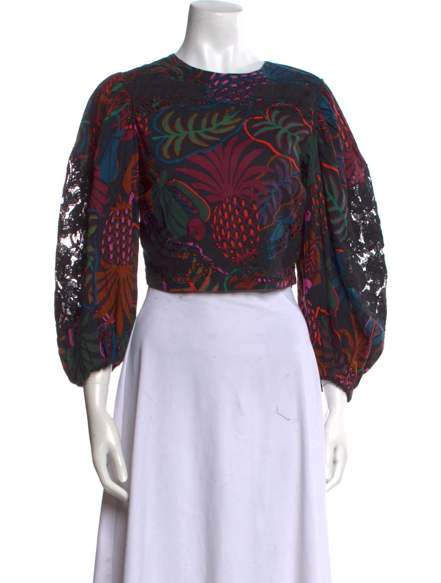 Farm Rio Printed Crew Neck Crop Top - Black Tops, Clothing - WFARM69321 ...