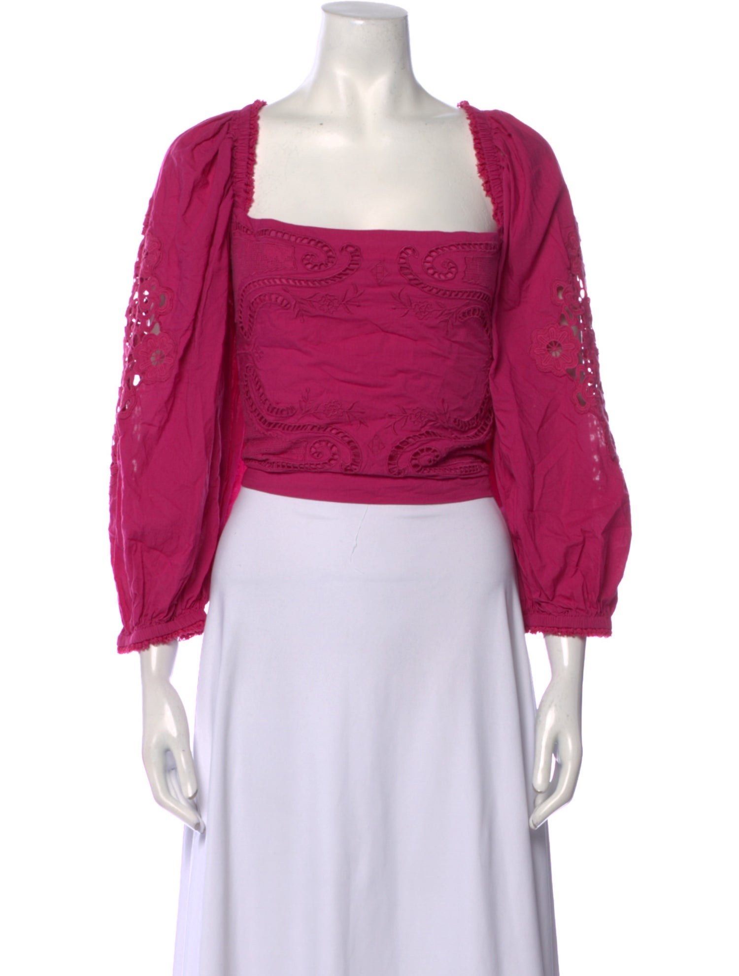 Farm Rio Square Neckline Three-Quarter Sleeve Crop Top - Purple Tops ...