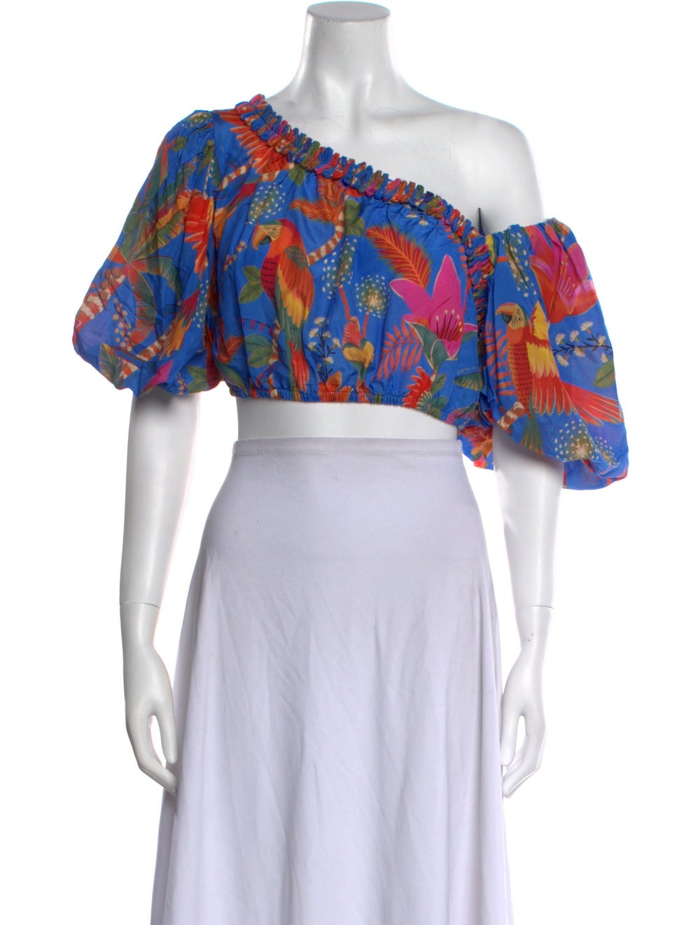 Farm Rio Crop Top Blue Floral Print Ruffle Embellishm… - Gem