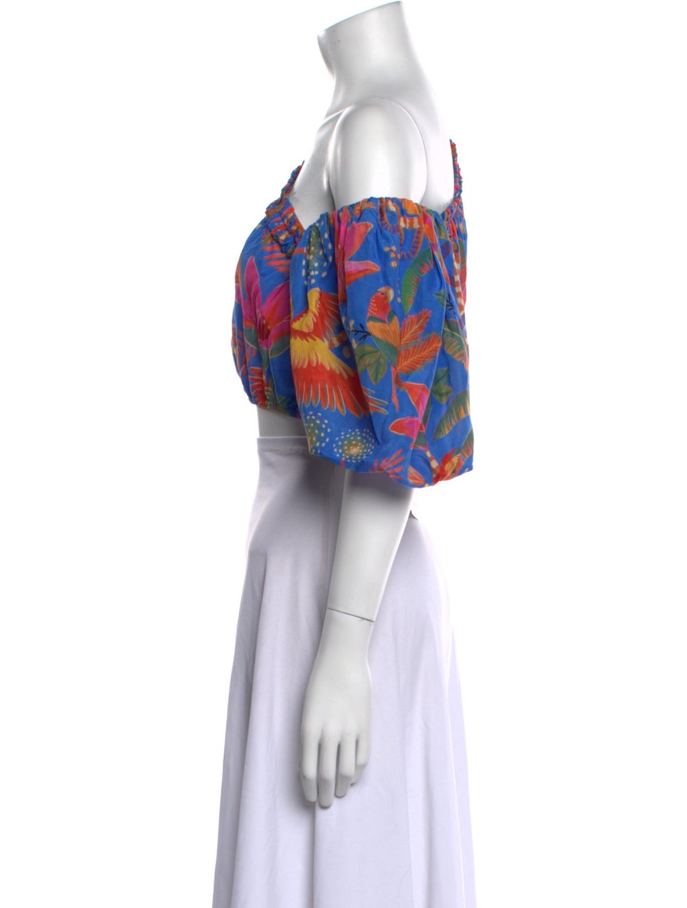 Farm Rio Crop Top Blue Floral Print Ruffle Embellishm… - Gem