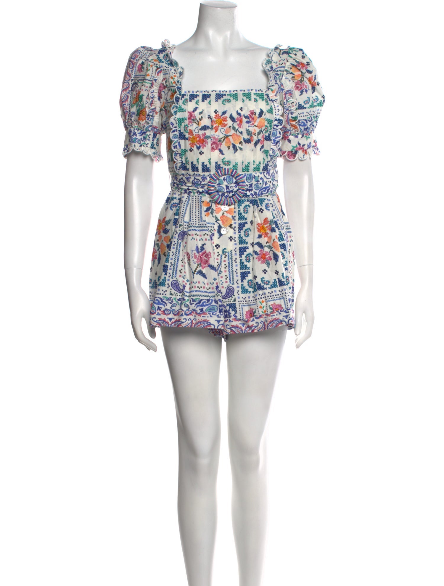 Farm Rio Paisley Print Square Neckline Romper w/ Tags - White, 12" Rise ...
