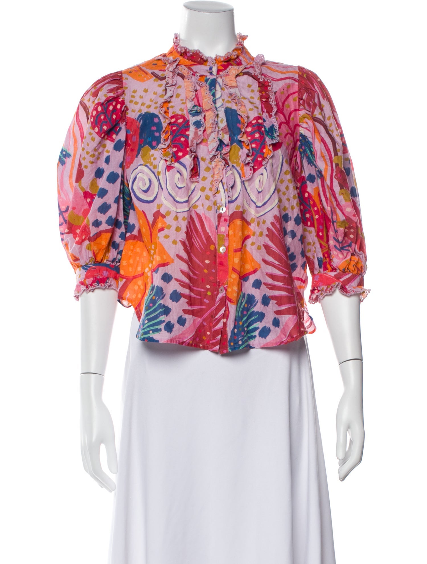 Farm Rio Floral Print Mock Neck Crop Top - Purple Tops, Clothing ...