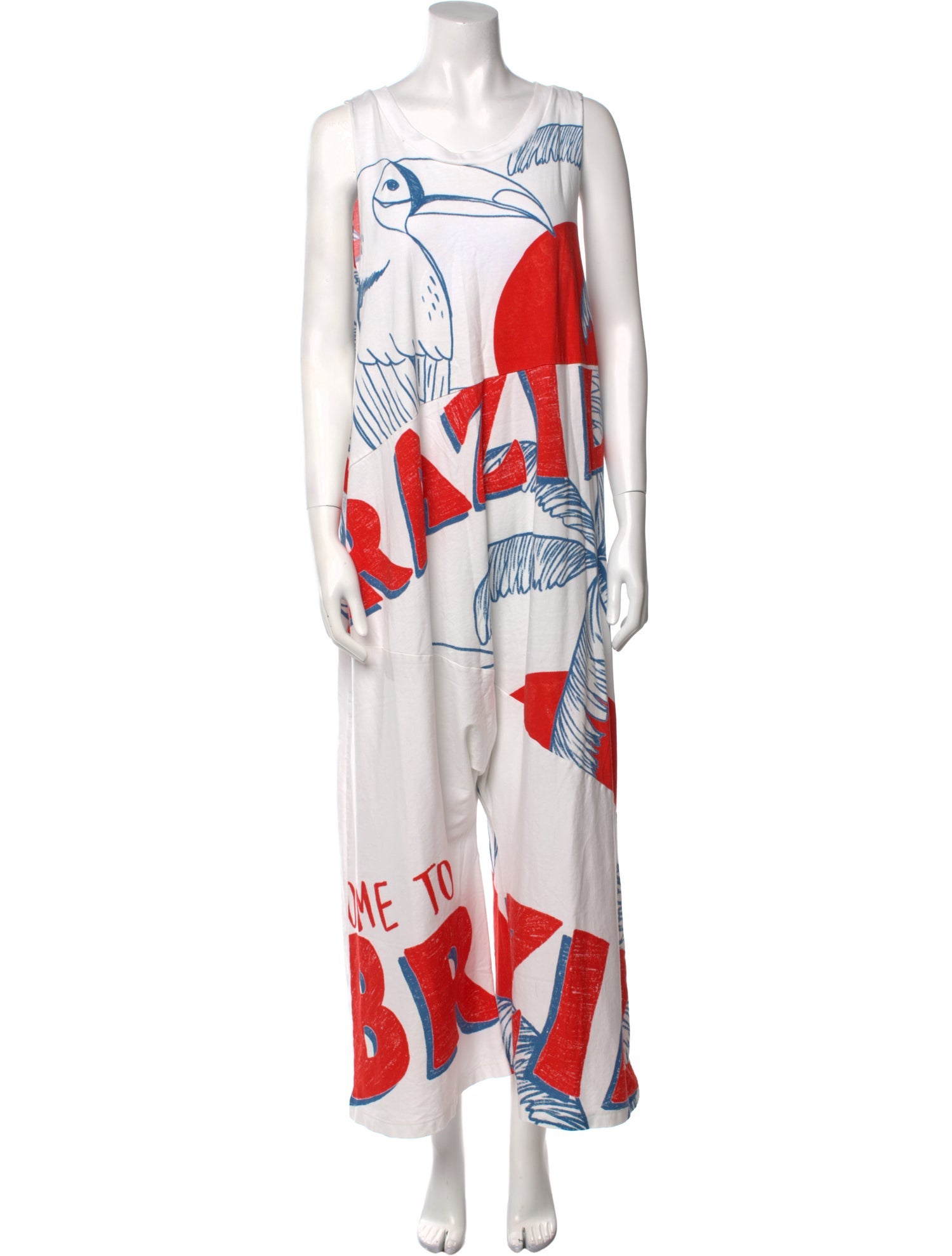 Farm Rio Printed Scoop Neck Jumpsuit - 20.5" Rise, White Jumpsuits and ...