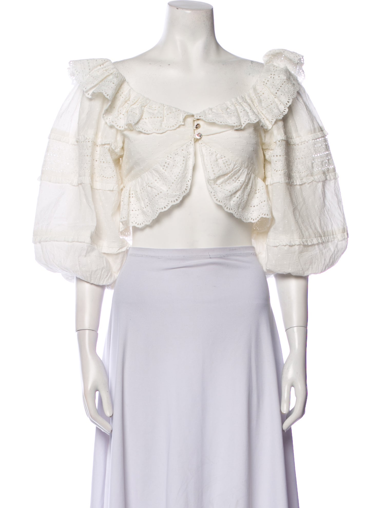 Farm Rio Off-The-Shoulder Three-Quarter Sleeve Crop Top - White Tops ...