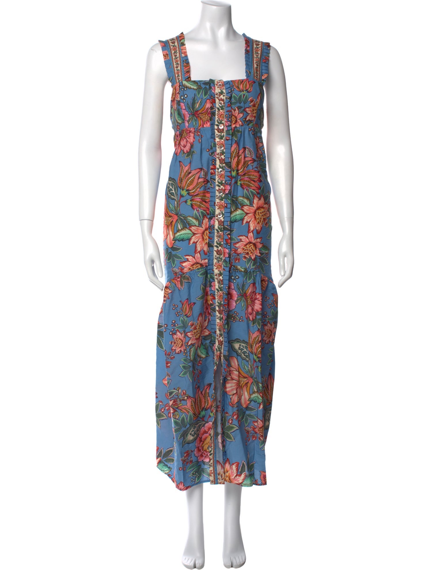 Farm Rio Floral Print Long Dress - Blue Dresses, Clothing - WFARM74777 ...