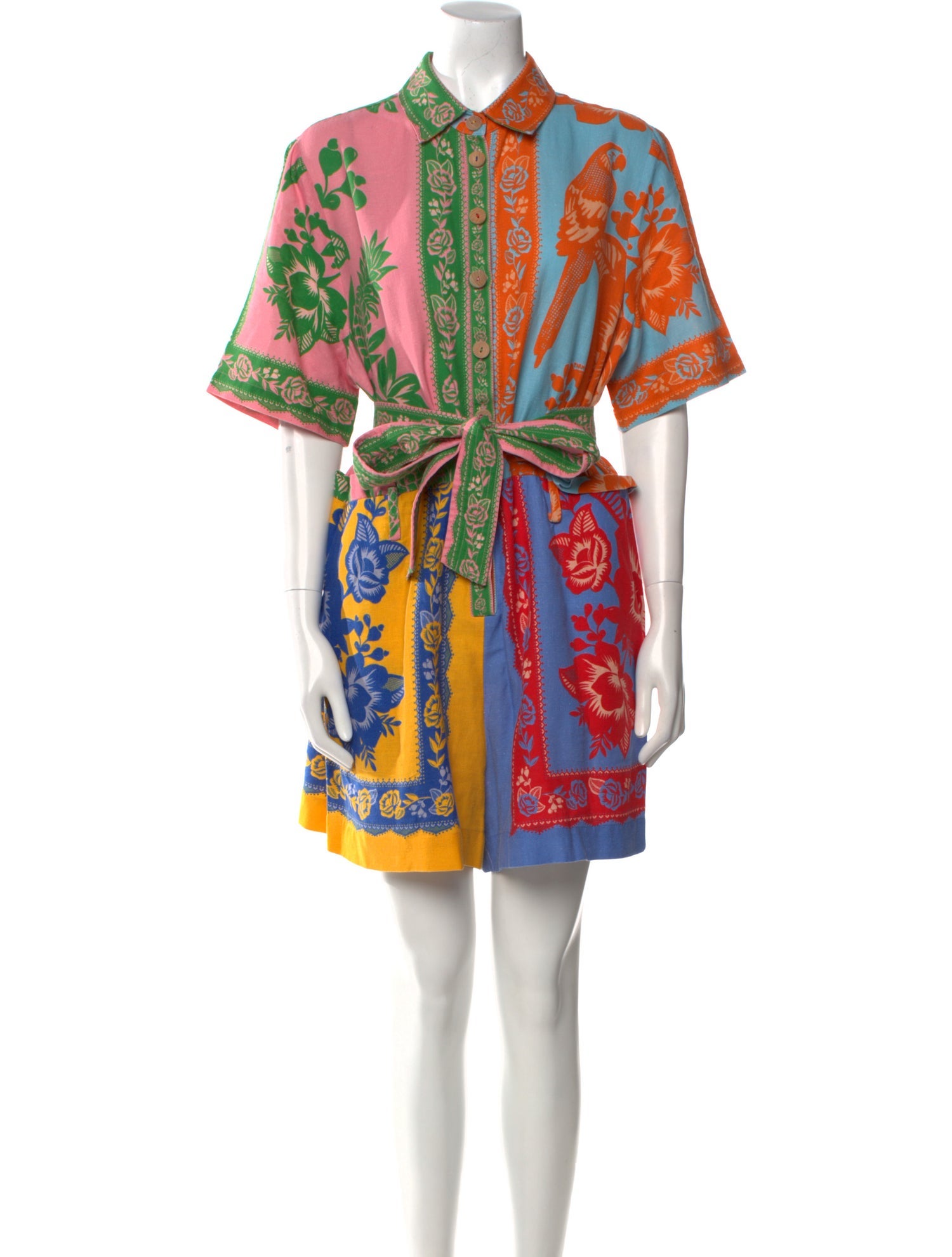 Farm Rio Linen Floral Print Romper - Blue, 26" Rise Jumpsuits and ...