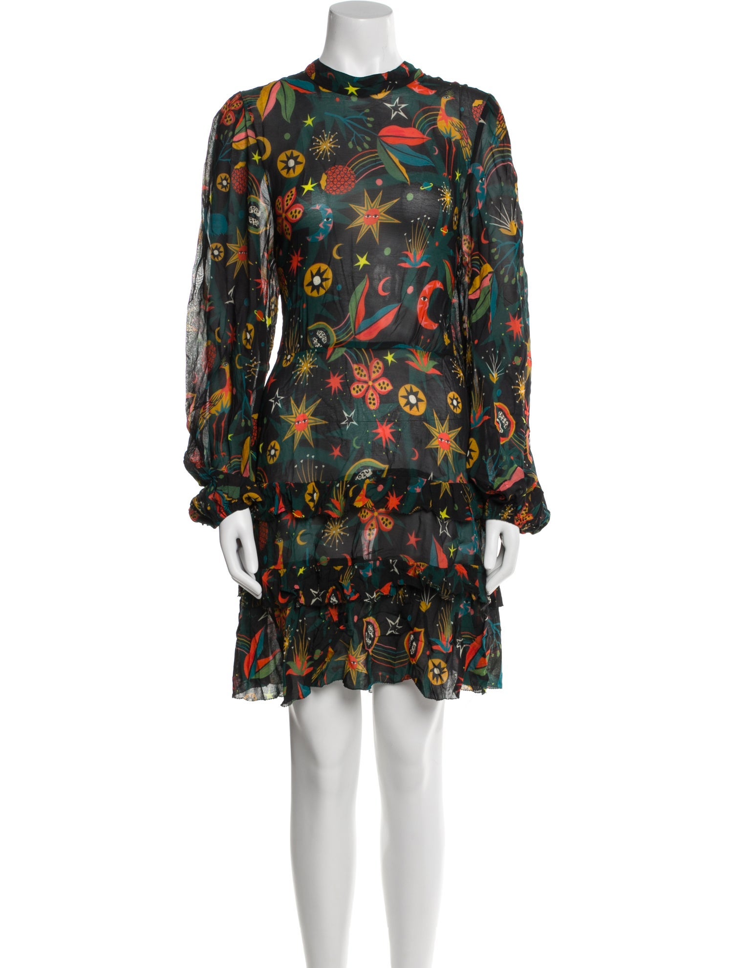 Farm Rio Floral Print Mini Dress - Green Dresses, Clothing - WFARM75161 ...
