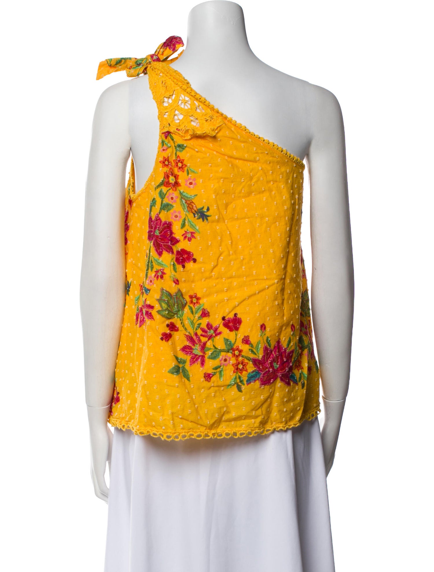 Farm Rio Floral Print One-Shoulder Top - Yellow Tops, Clothing ...