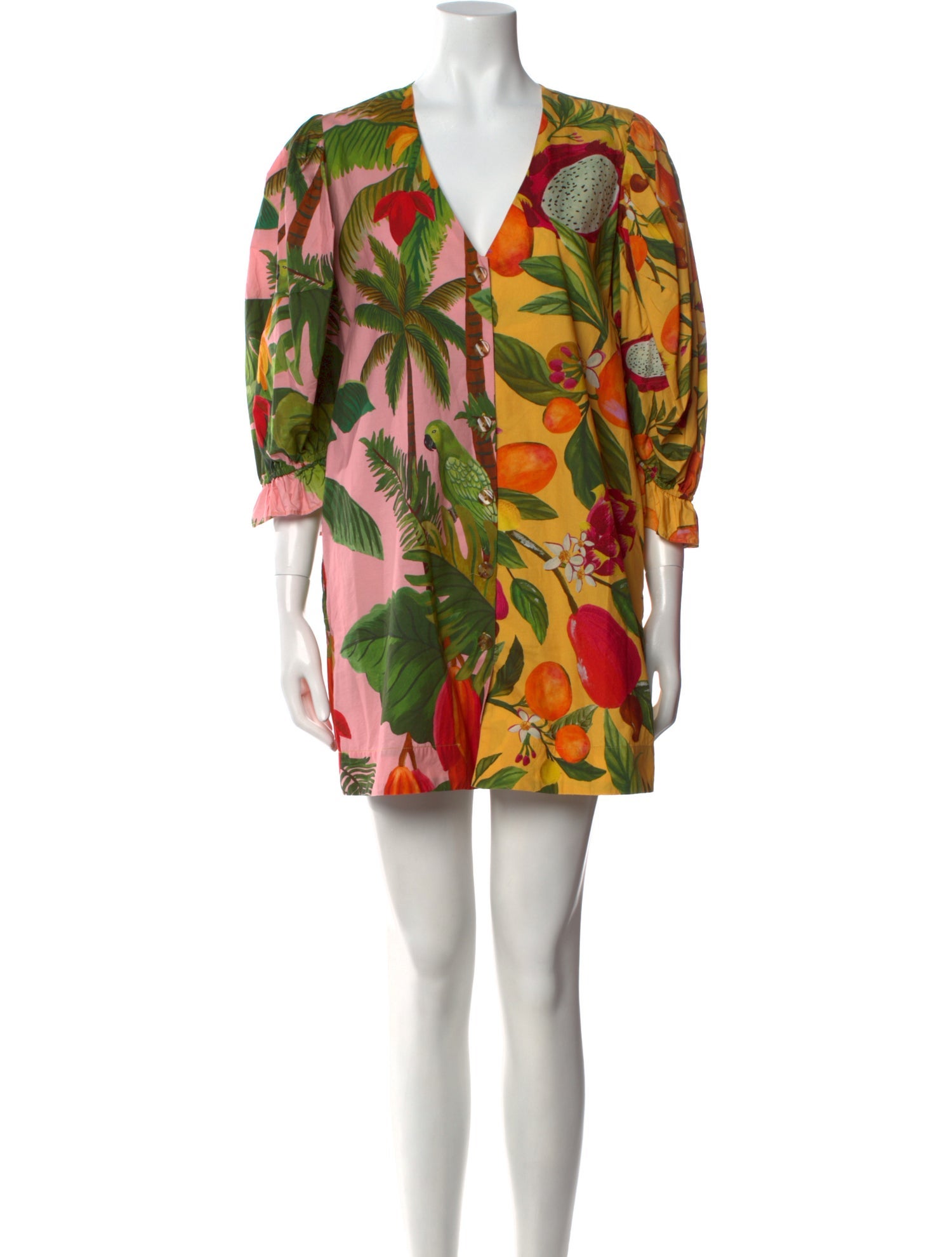 Farm Rio Floral Print Mini Dress - Yellow Dresses, Clothing ...