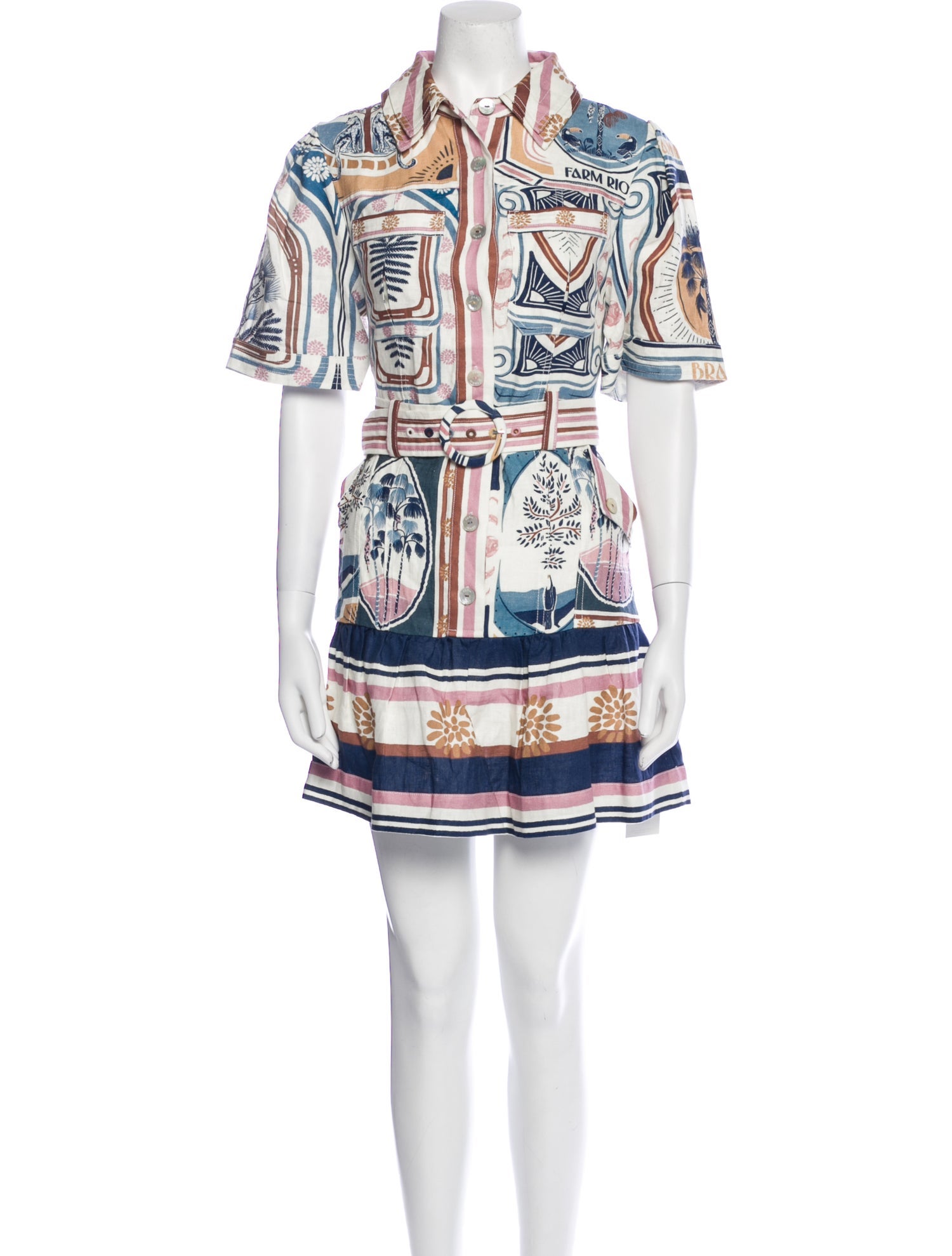 Farm Rio Linen Mini Dress - White Dresses, Clothing - WFARM78329 | The ...
