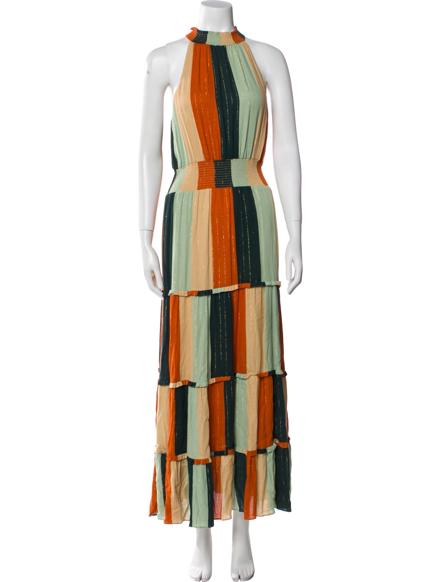 Farm Rio Striped Long Dress - Brown Dresses, Clothing - WFARM79955 ...