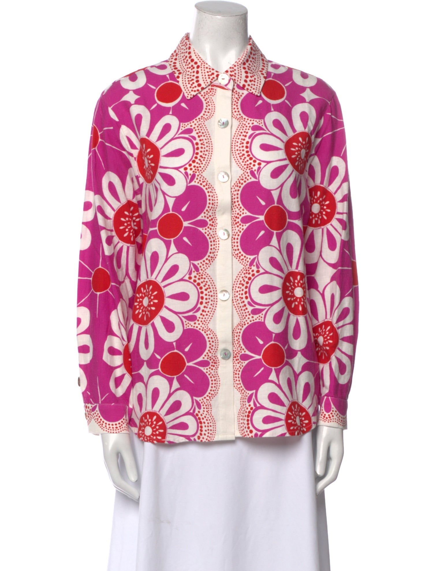 Farm Rio Printed Long Sleeve Button-Up Top - Pink Tops, Clothing ...