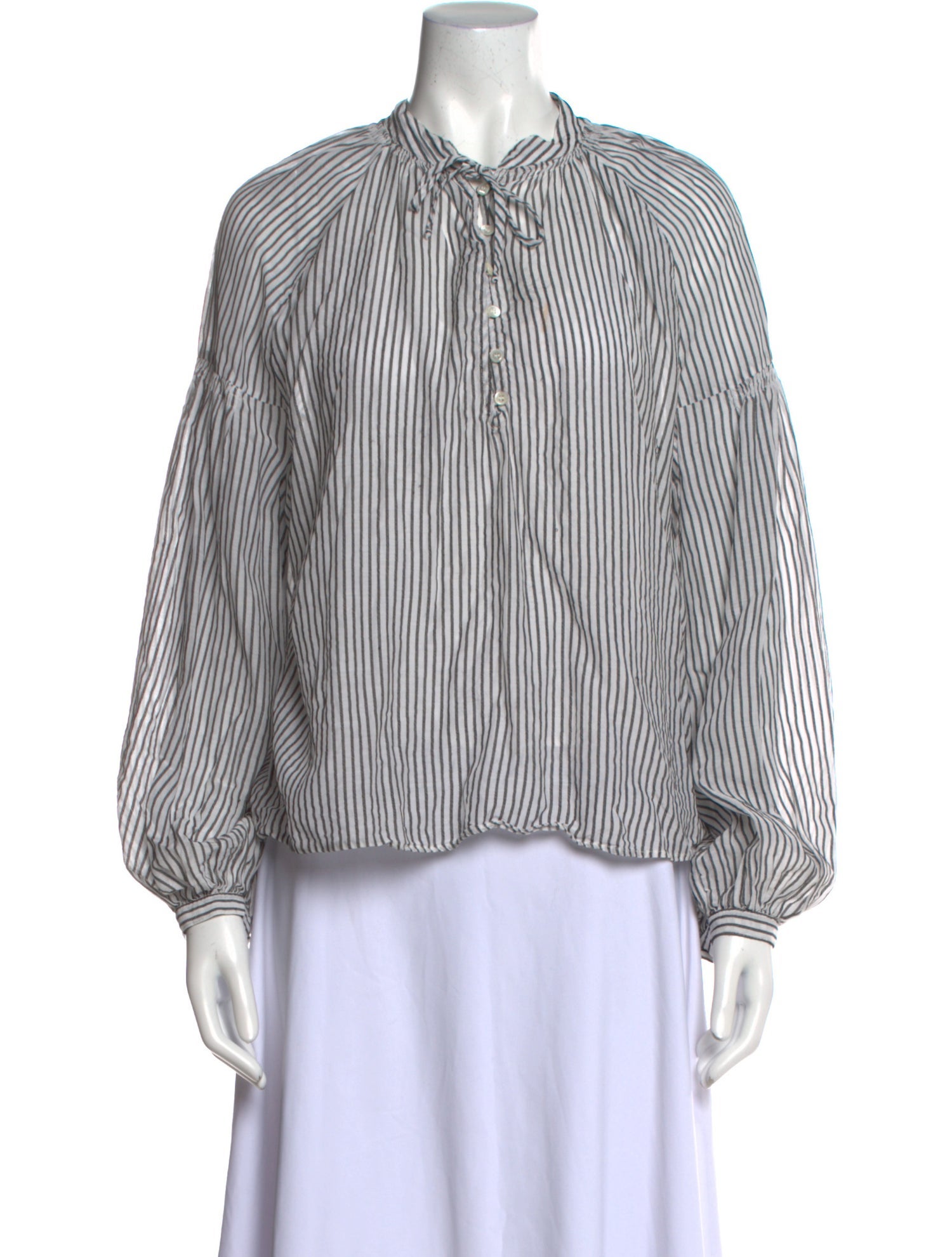 FRAME Striped Tie Neck Blouse - Black Tops, Clothing - WFD175895 | The ...