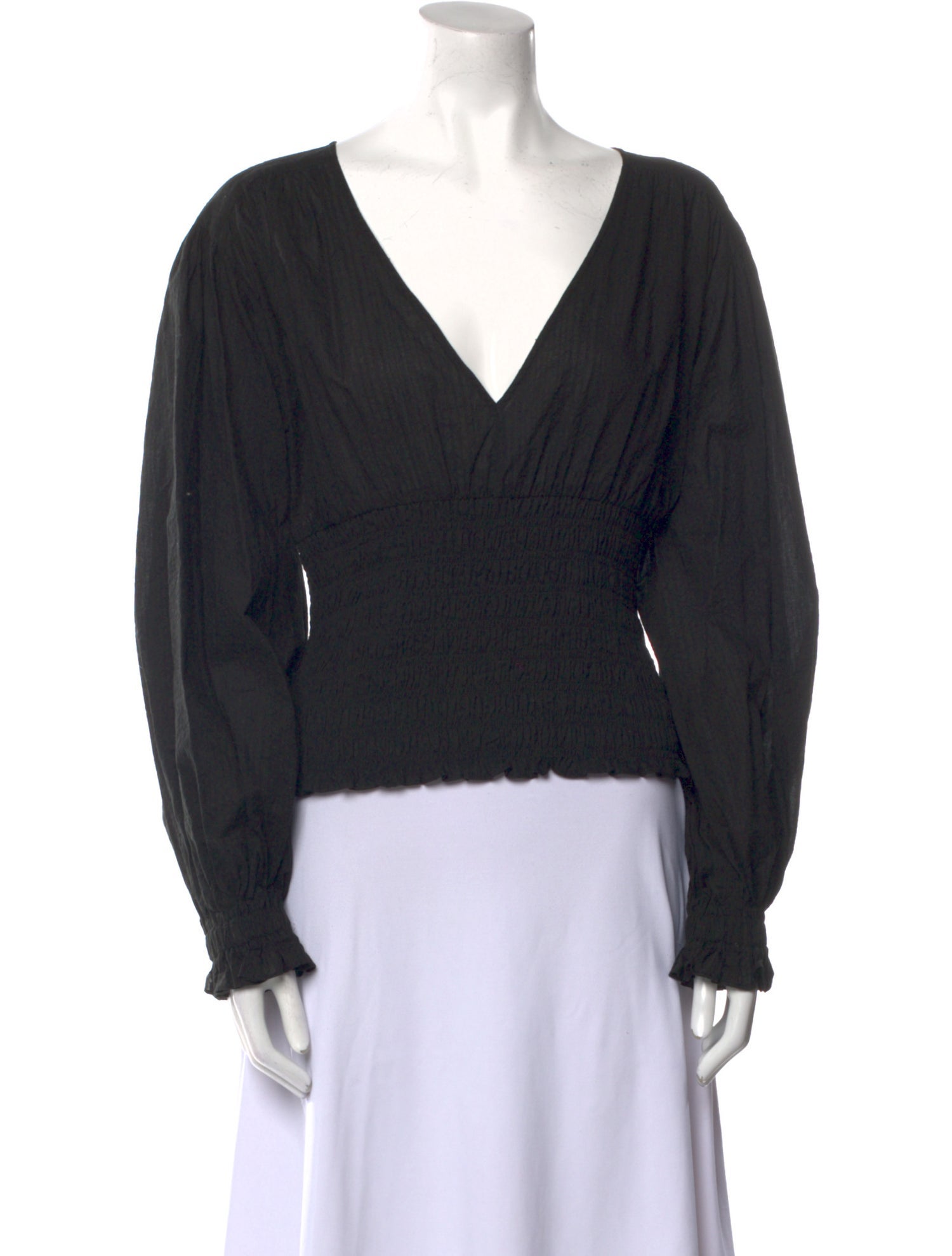 FRAME V-Neck Long Sleeve Crop Top - Black Tops, Clothing - WFD203787 ...