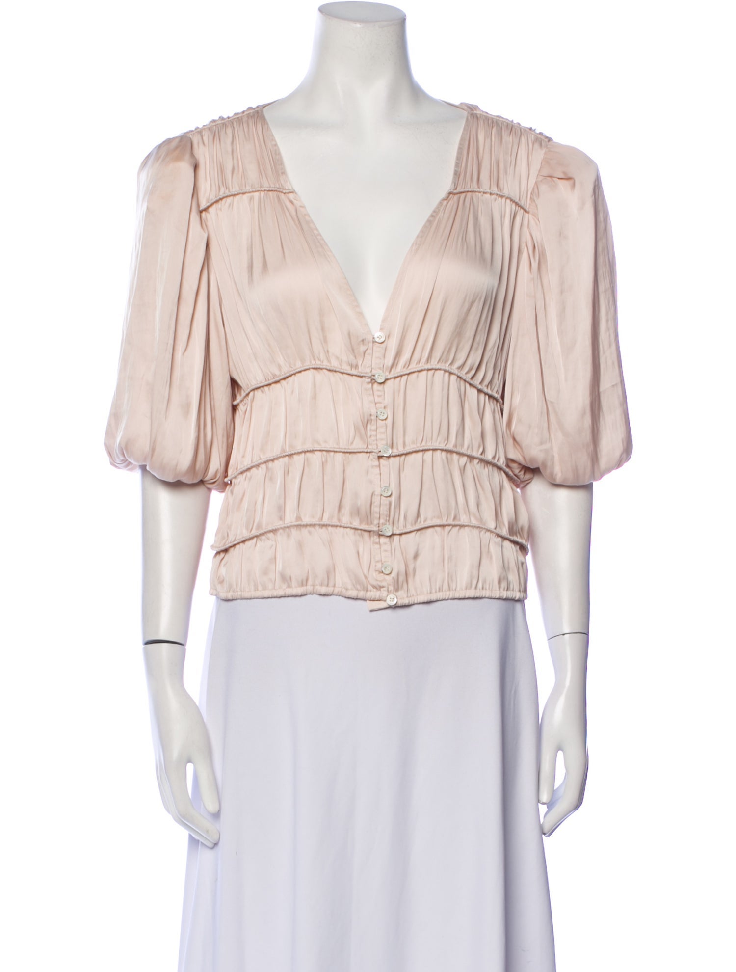 FRAME V-Neck Three-Quarter Sleeve Blouse - Neutrals Tops, Clothing ...