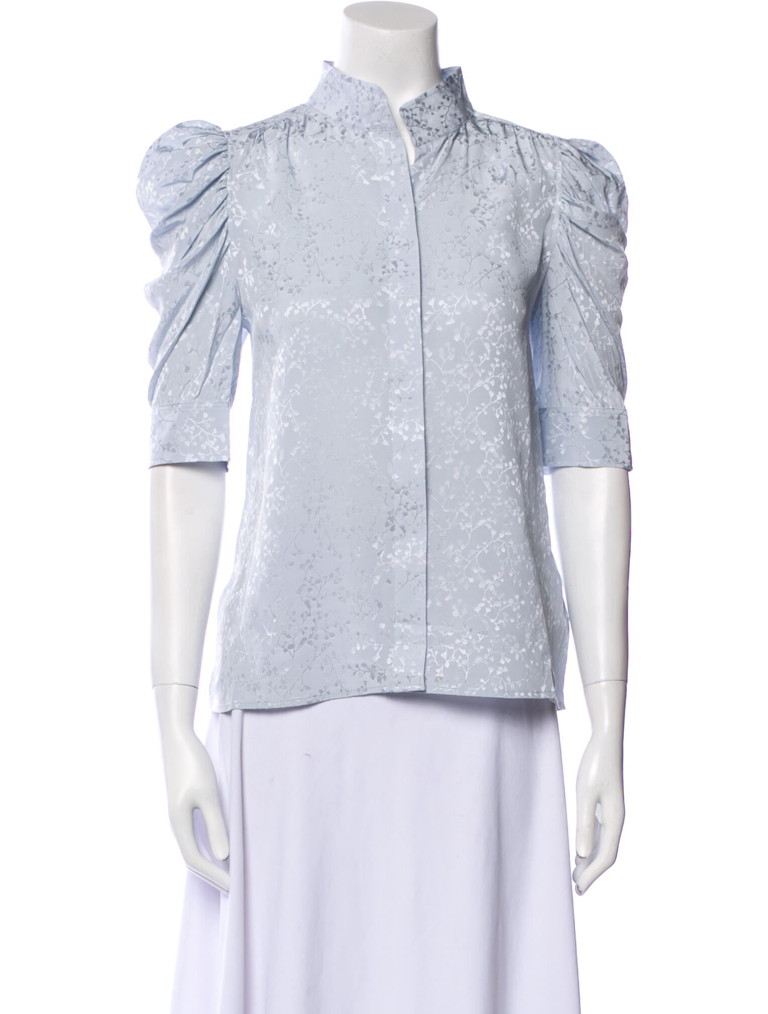 FRAME Silk Mock Neck Button-Up Top w/ Tags - Blue Tops, Clothing ...