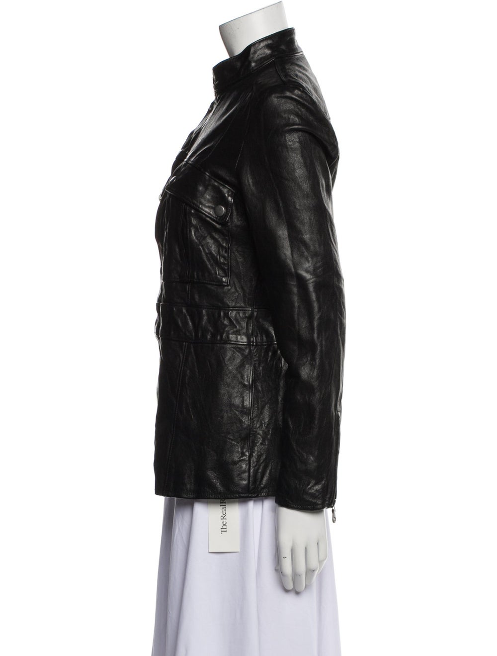 Frame Lamb Leather Utility Jacket Black Stand Collar - Gem