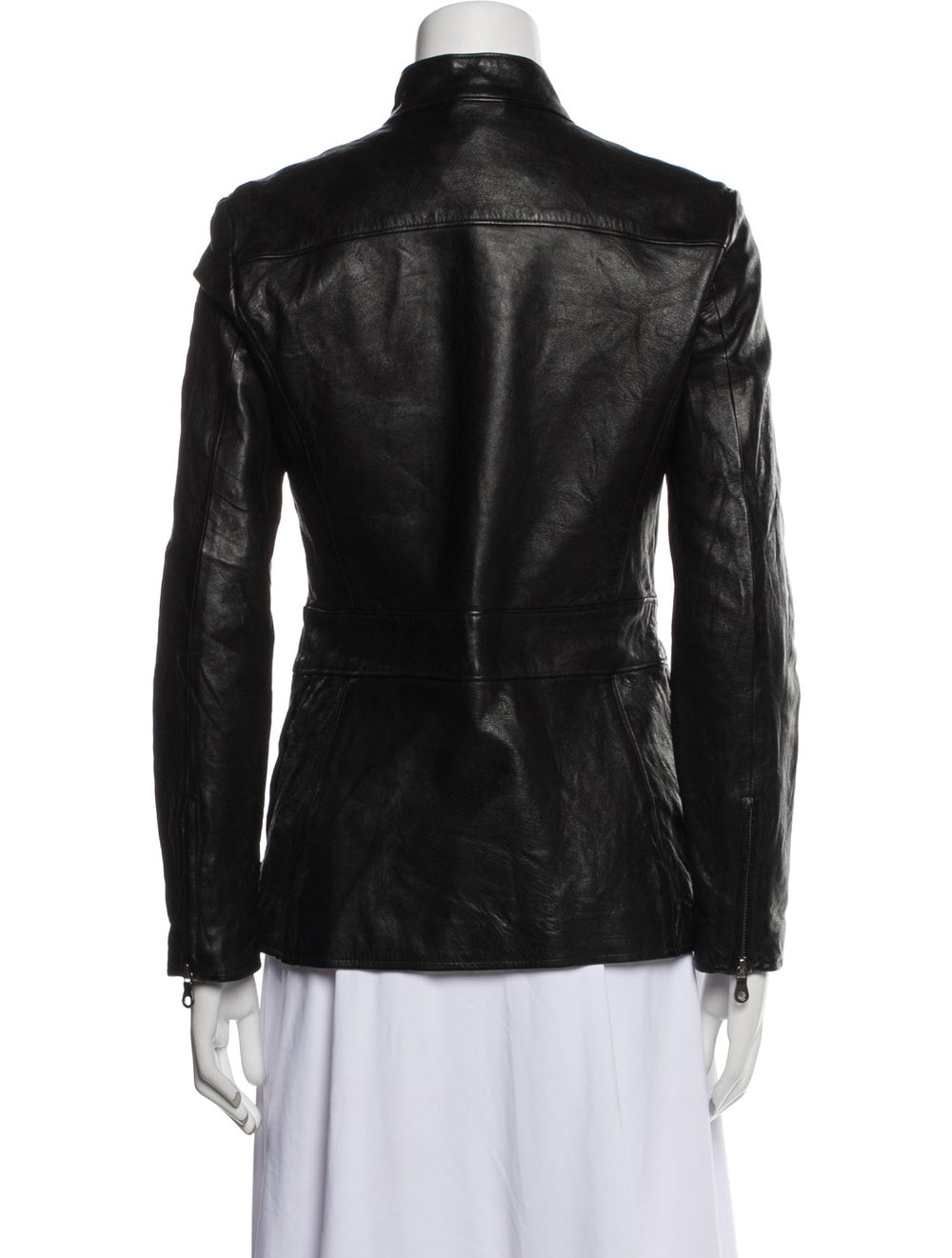 Frame Lamb Leather Utility Jacket Black Stand Collar - Gem