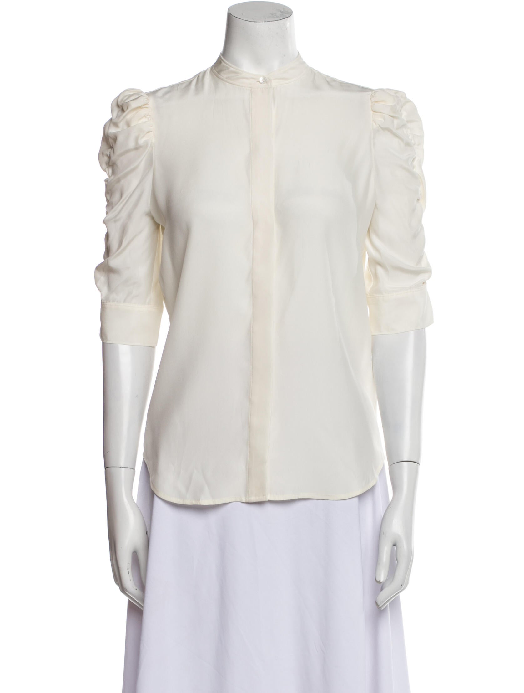 FRAME Silk Turtleneck Button-Up Top - Neutrals Tops, Clothing ...