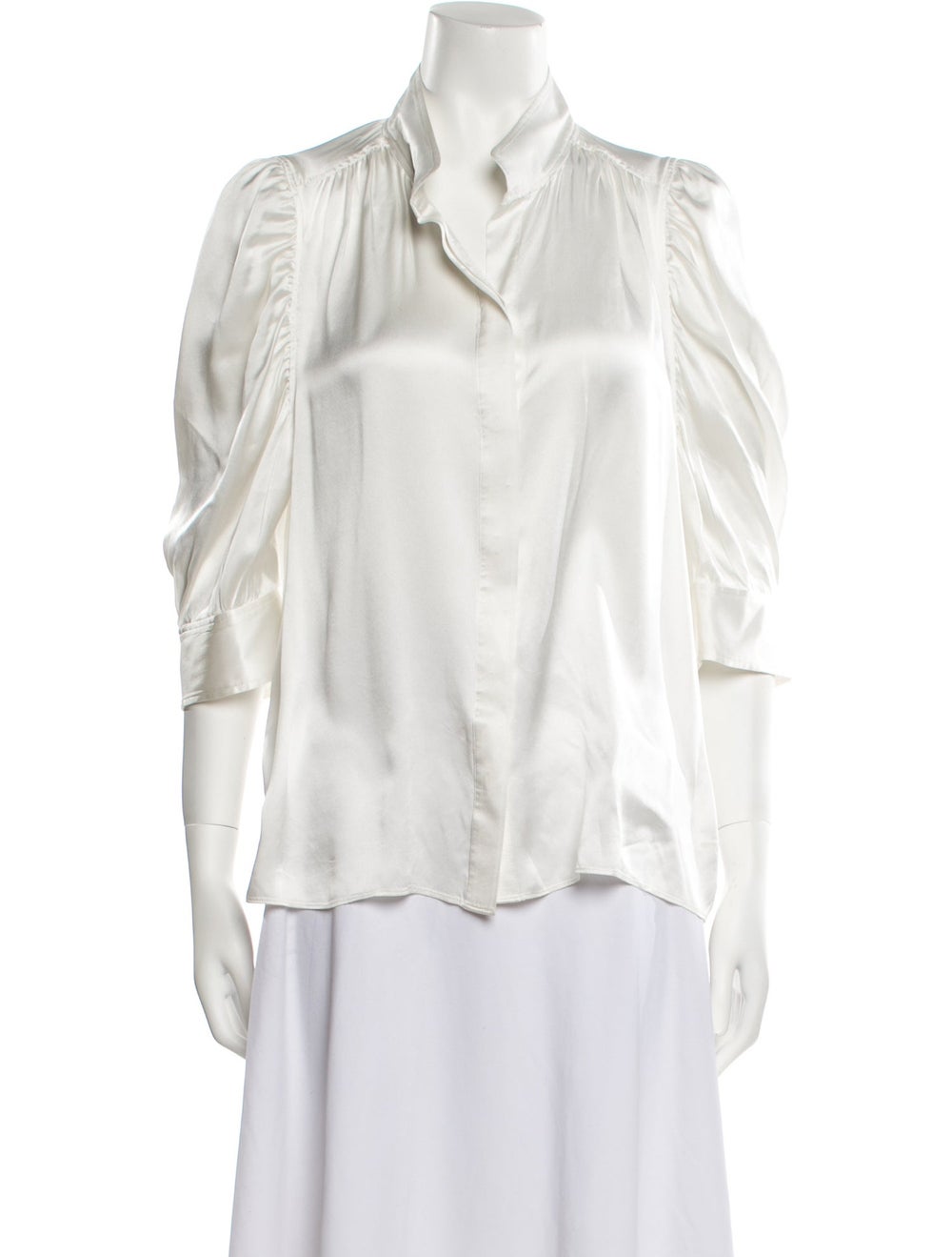 Frame Silk Blouse White Three-Quarter Sleeve with Col… - Gem