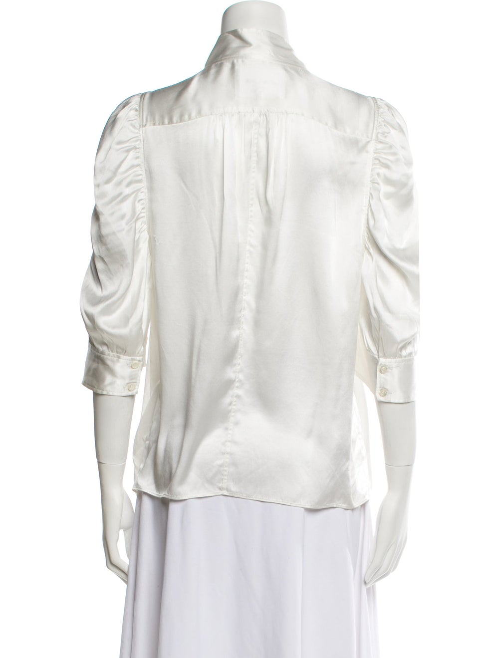Frame Silk Blouse White Three-Quarter Sleeve with Col… - Gem