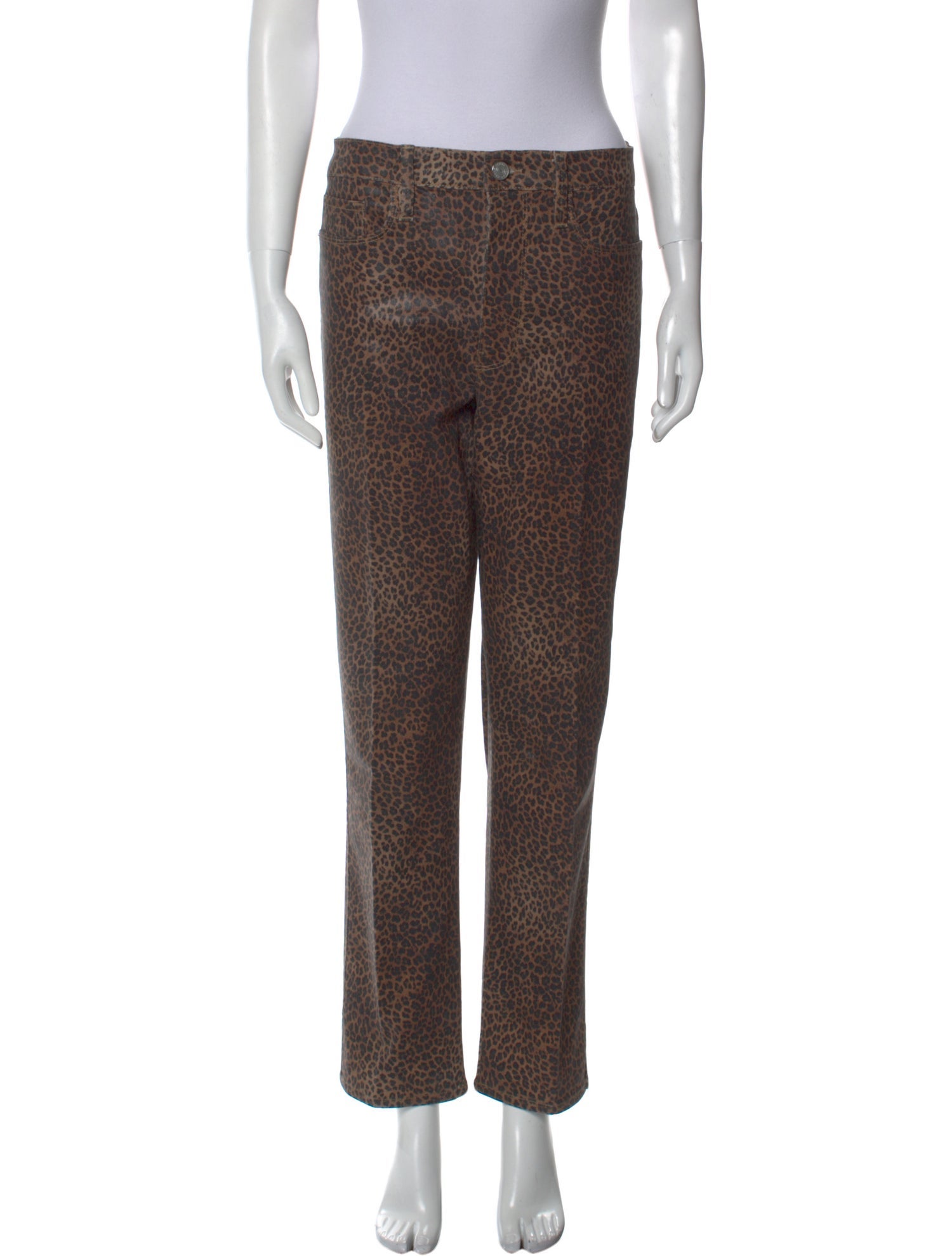 FRAME Animal Print Straight Leg Pants - Brown, 13" Rise Pants, Clothing ...
