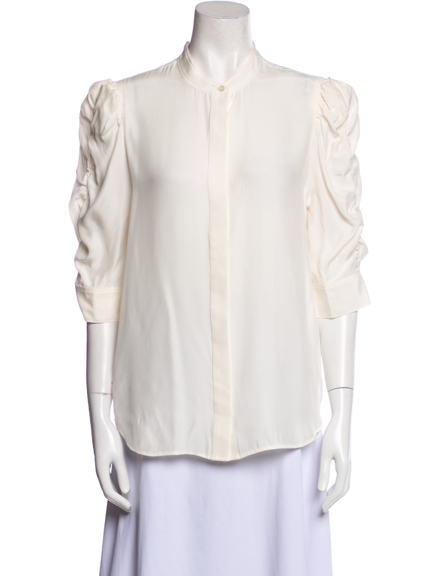 FRAME Silk Mock Neck Button-Up Top - Neutrals Tops, Clothing ...
