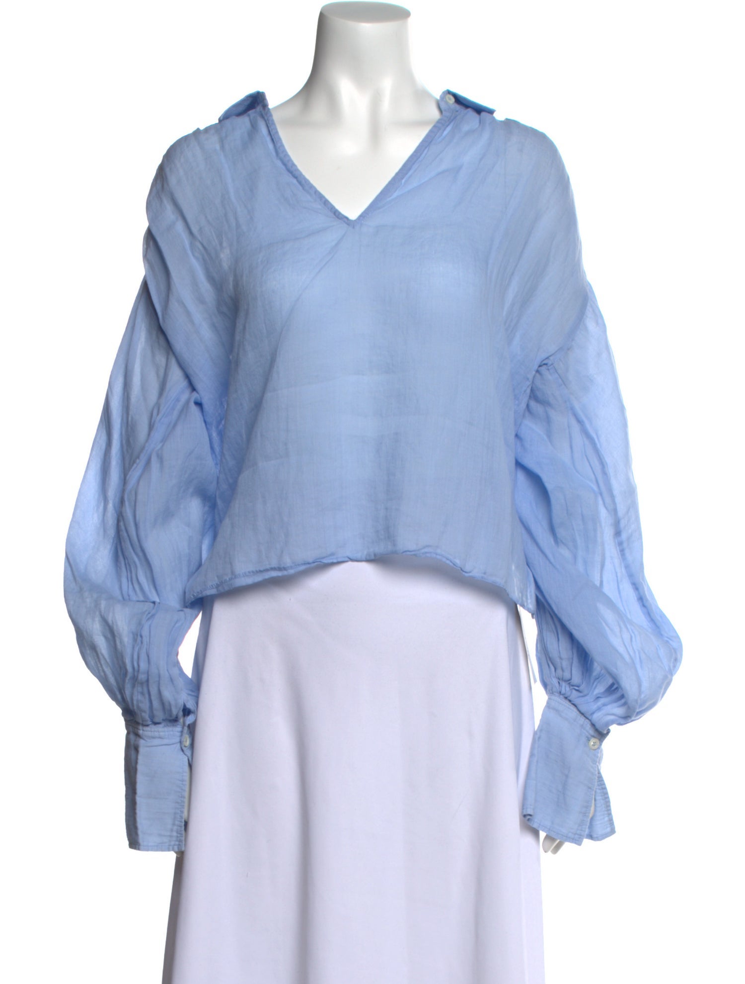 FRAME V-Neck Long Sleeve Crop Top - Blue Tops, Clothing - WFD232153 ...